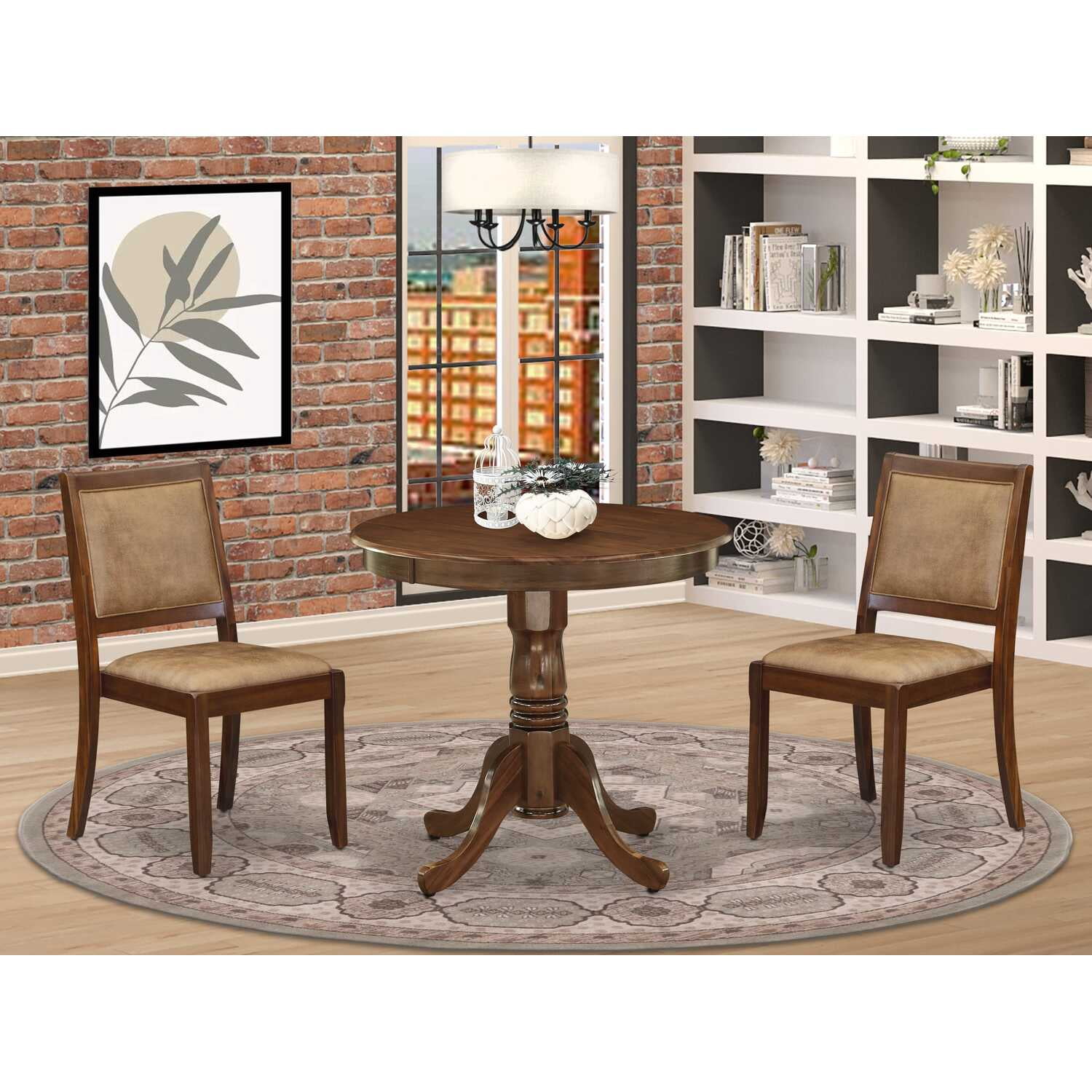 East West Furniture ANX23-AWA-28 -3 Piece Dining Set Includes a Round ...