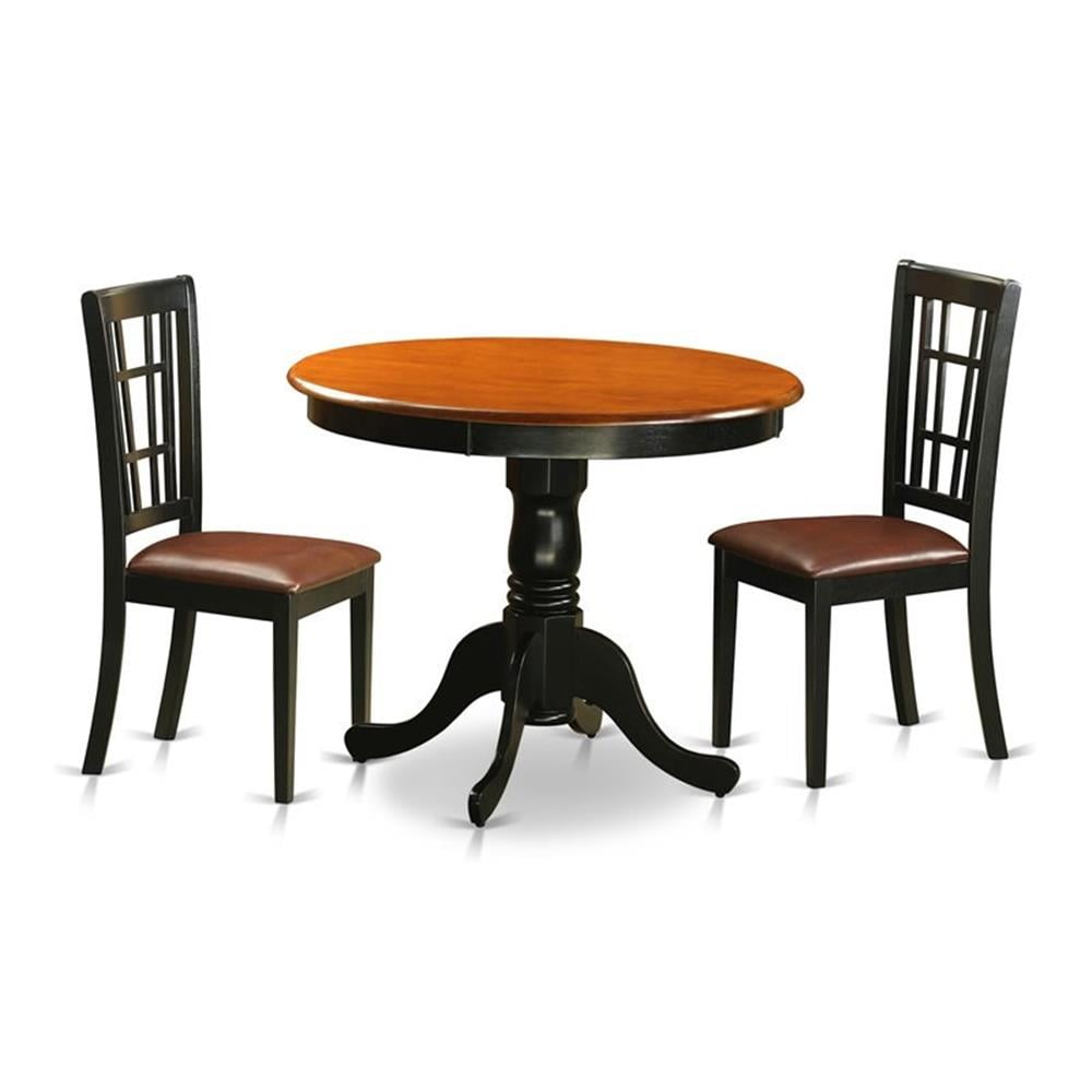 East West Furniture 3 PC Dining Table with 2 Leather Chairs in Black ...