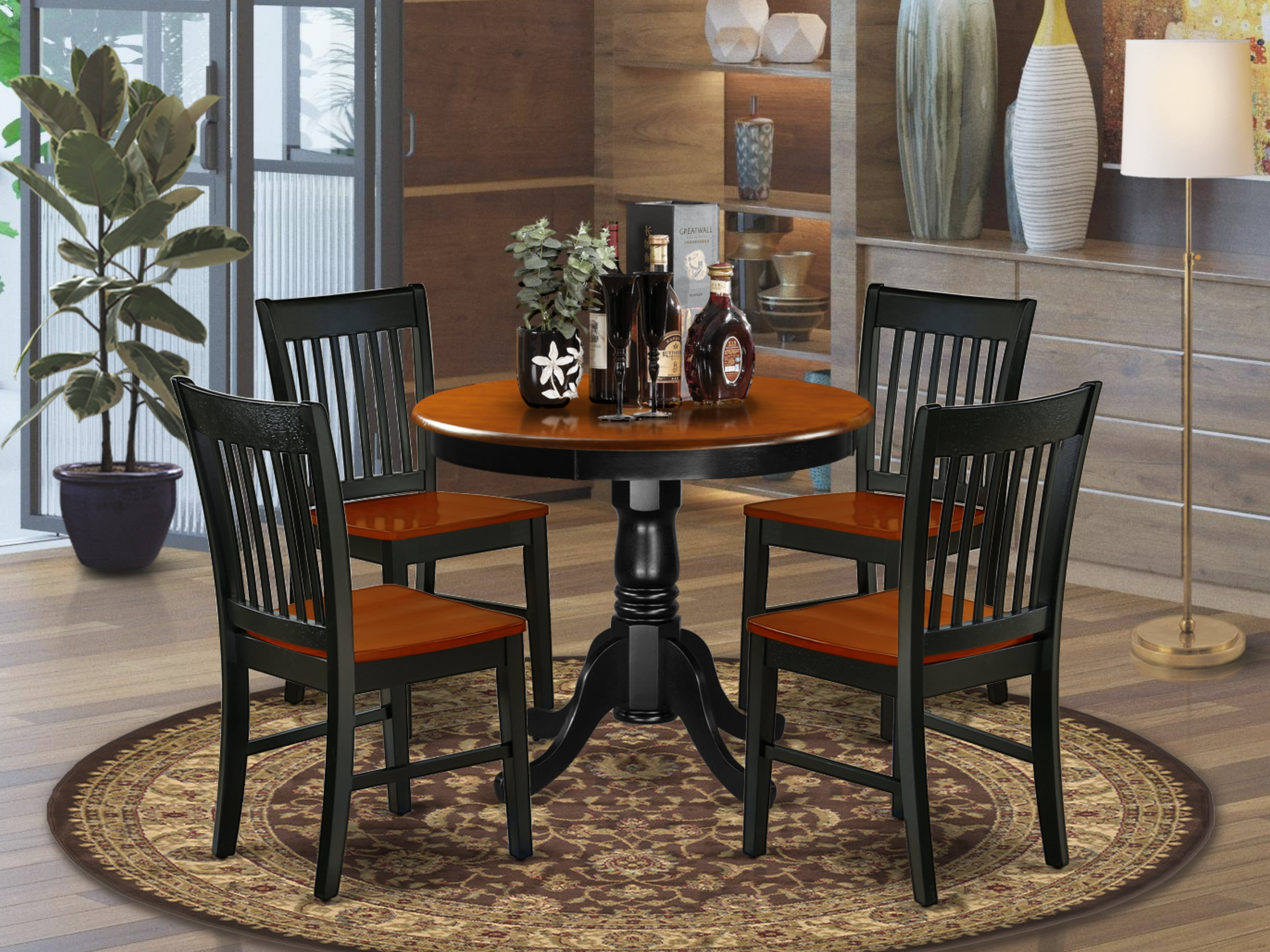 East West Furniture Dining Room Set Black & Cherry, ANNO5-BCH-W ...
