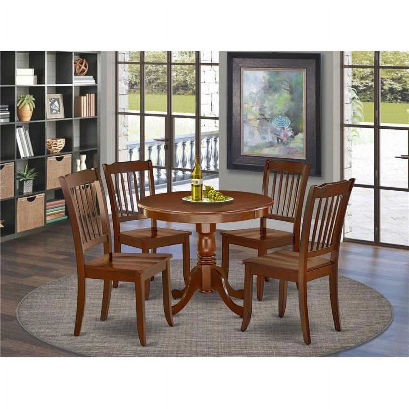 East West Furniture Antique 5-piece Dining Table and Slatted Chairs in ...