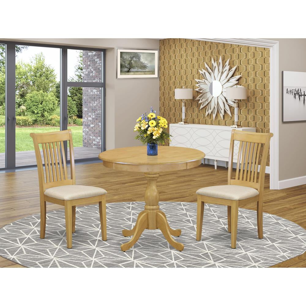 East West Furniture AMPO3-OAK-C 3 Piece Dining Table Set - 1 Modern Dining Table and 2 Oak ...