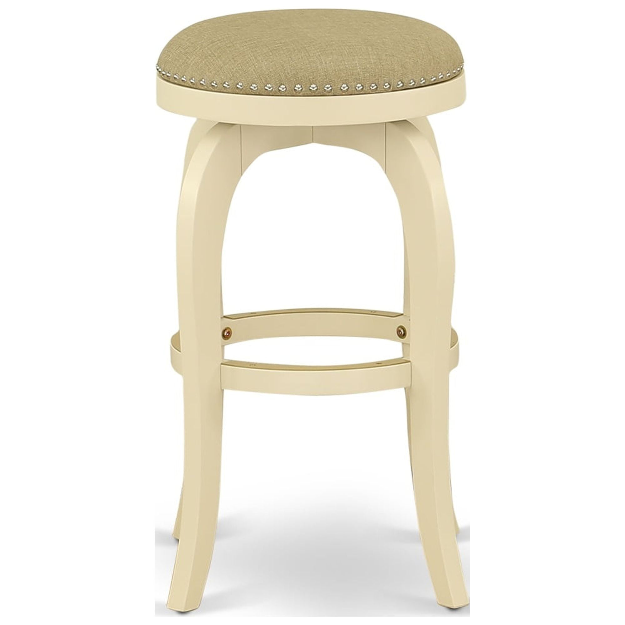 East West Furniture Bedford 30" Wood Swivel Backless Bar Stool in Linen ...