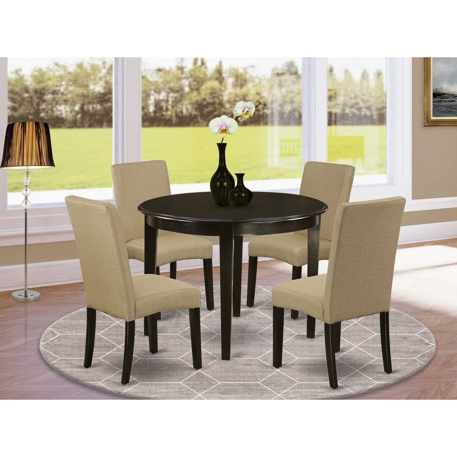 East West Furniture Boston 5-Piece Dining Set, Brown Chairs ...