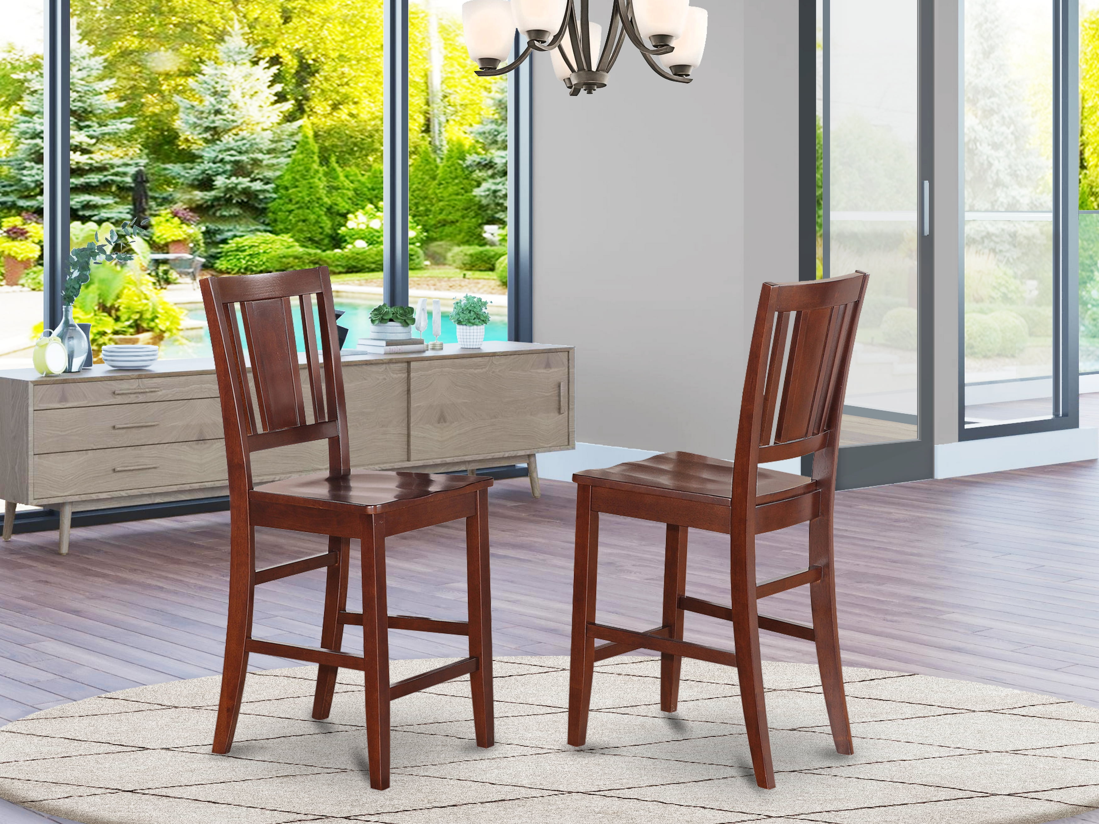 East West Furniture Buckland Wooden Seat Bar Chairs with Back - Dining ...