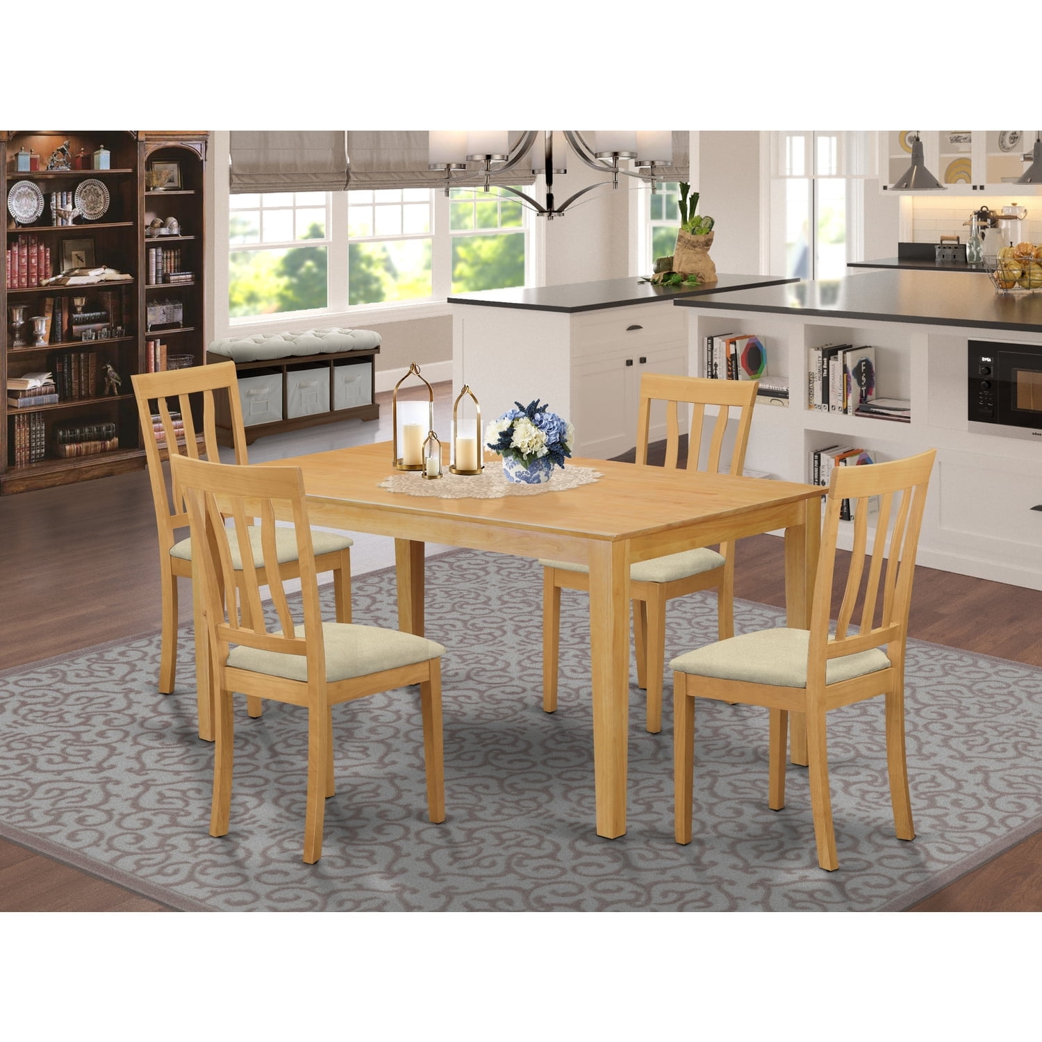 East West Furniture CAAN5-OAK-C Capri Kitchen Dinette Table & 4 Chairs ...