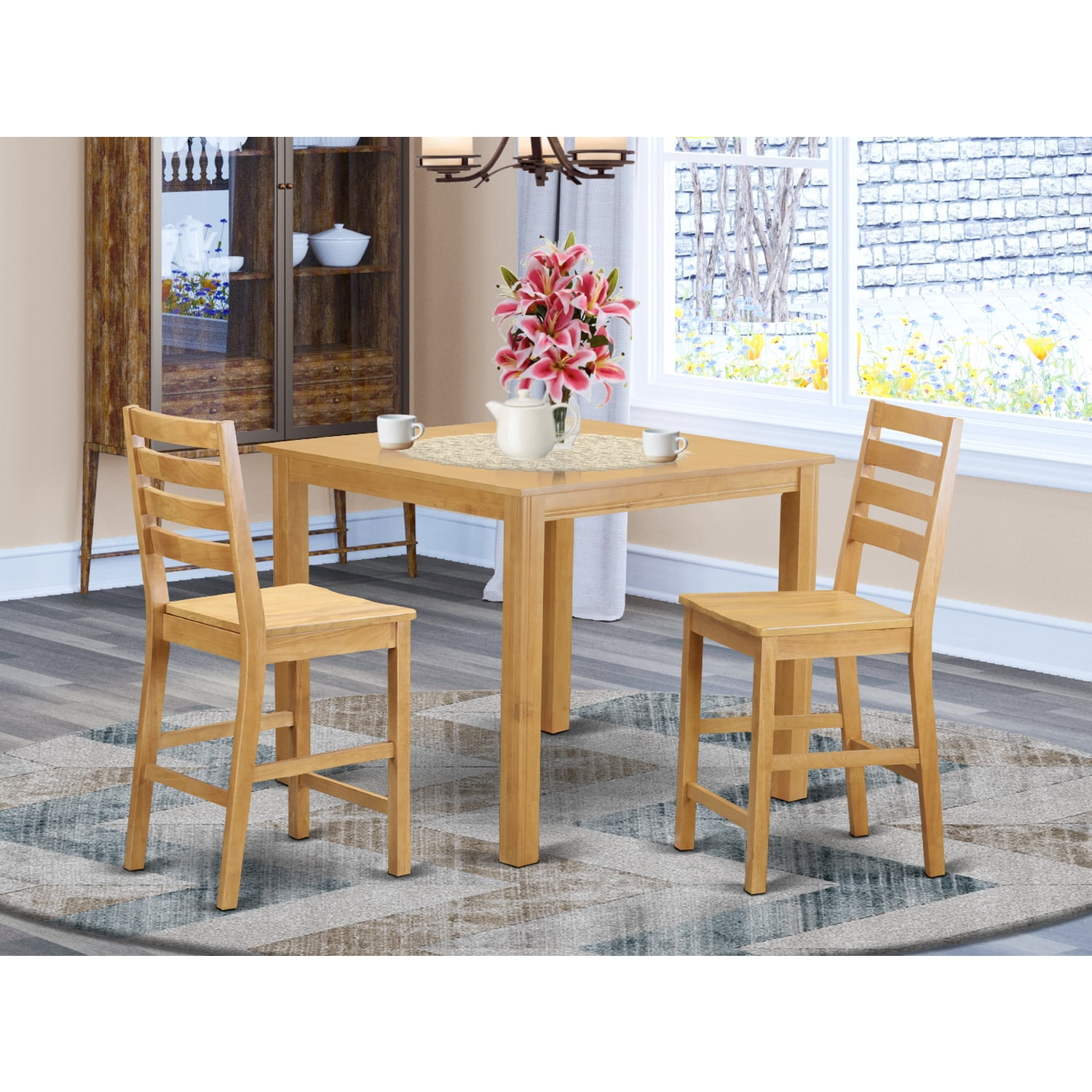 East West Furniture Cafe 3-piece Wood Counter Height Pub Table Set in ...