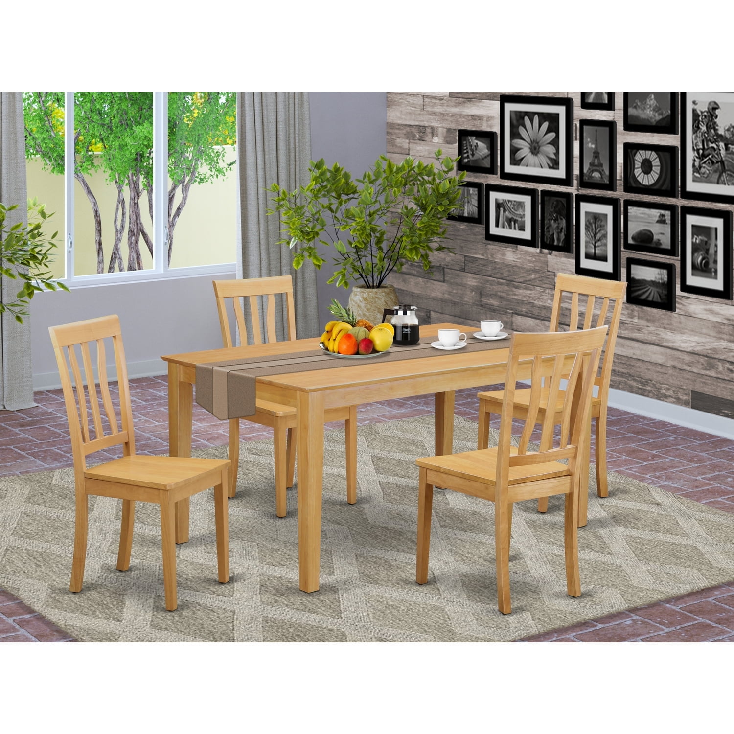 East West Furniture CAAN5-OAK-W Capri Kitchen Table & 4 Dining Room ...