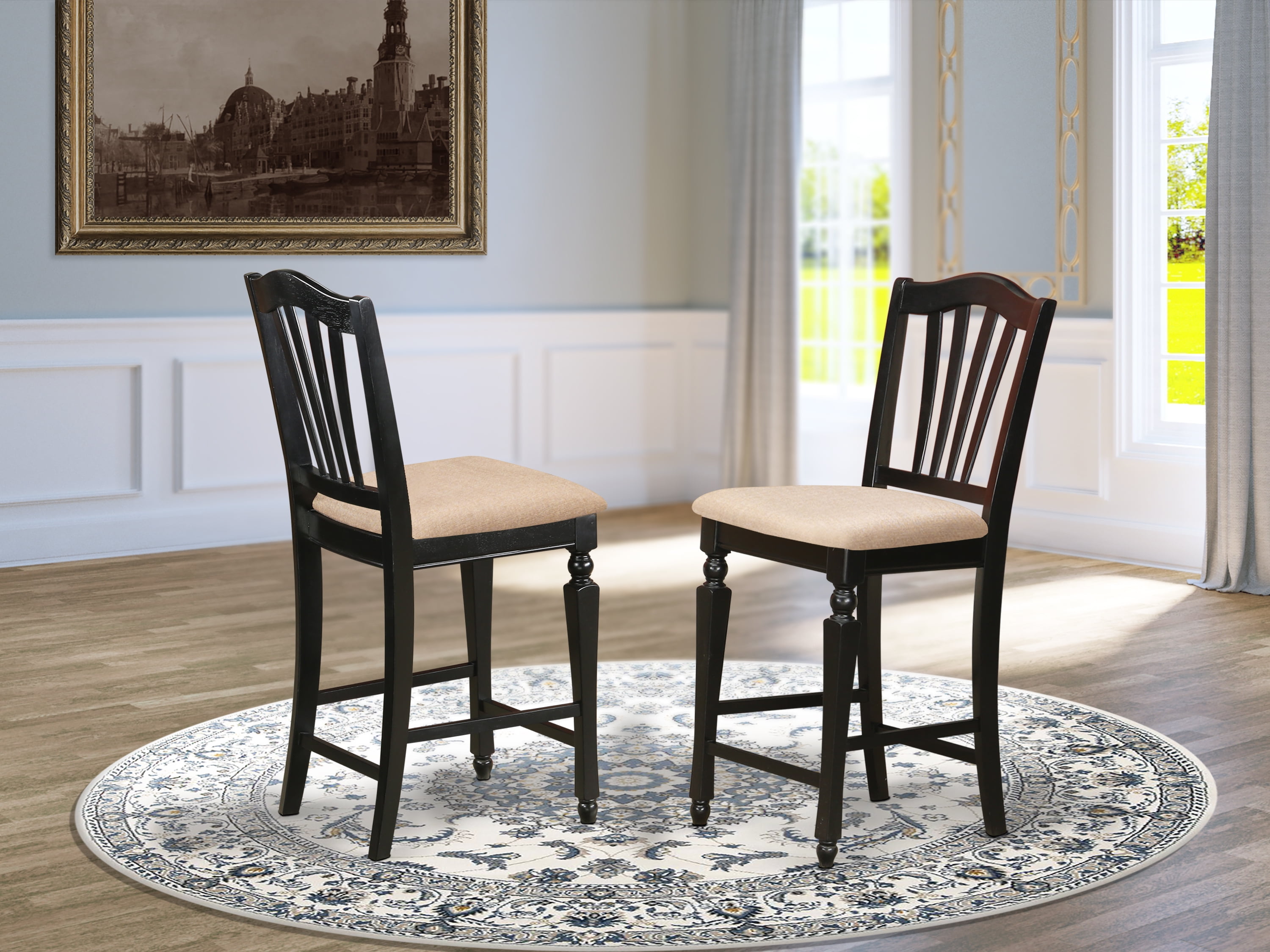 East West Furniture Chelsea 42" Fabric Bar Stools in Black (Set of 2 ...