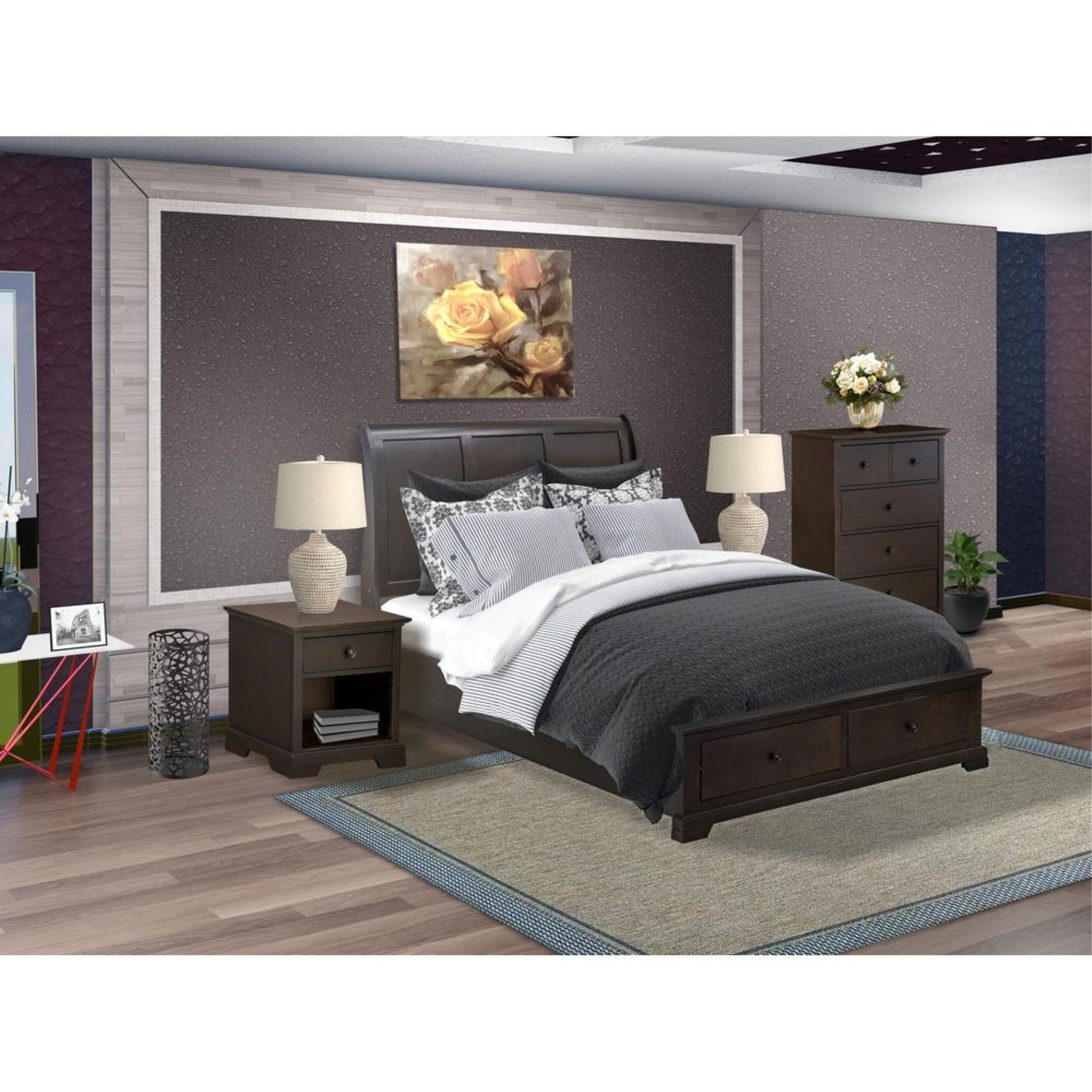 East West Furniture Cordova 4-Piece Queen Size Bed Set Contains a Queen ...