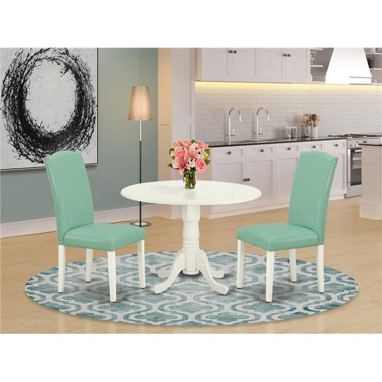 East West Furniture DLEN3-LWH-57 3Pc Round 42 Inch Kitchen Table With ...