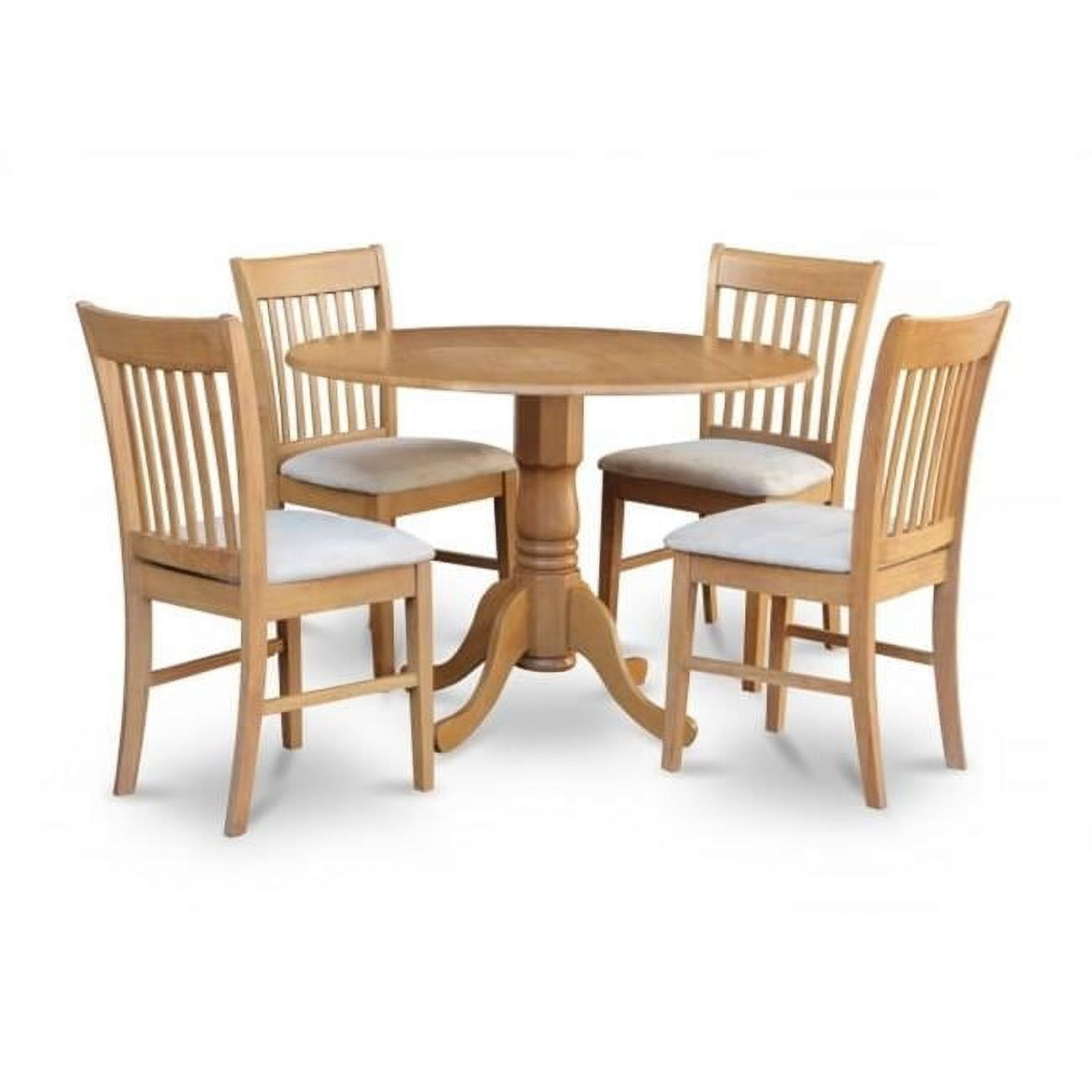 East West Furniture 5PC Kitchen Table Set, Round Oak Table with Drop ...