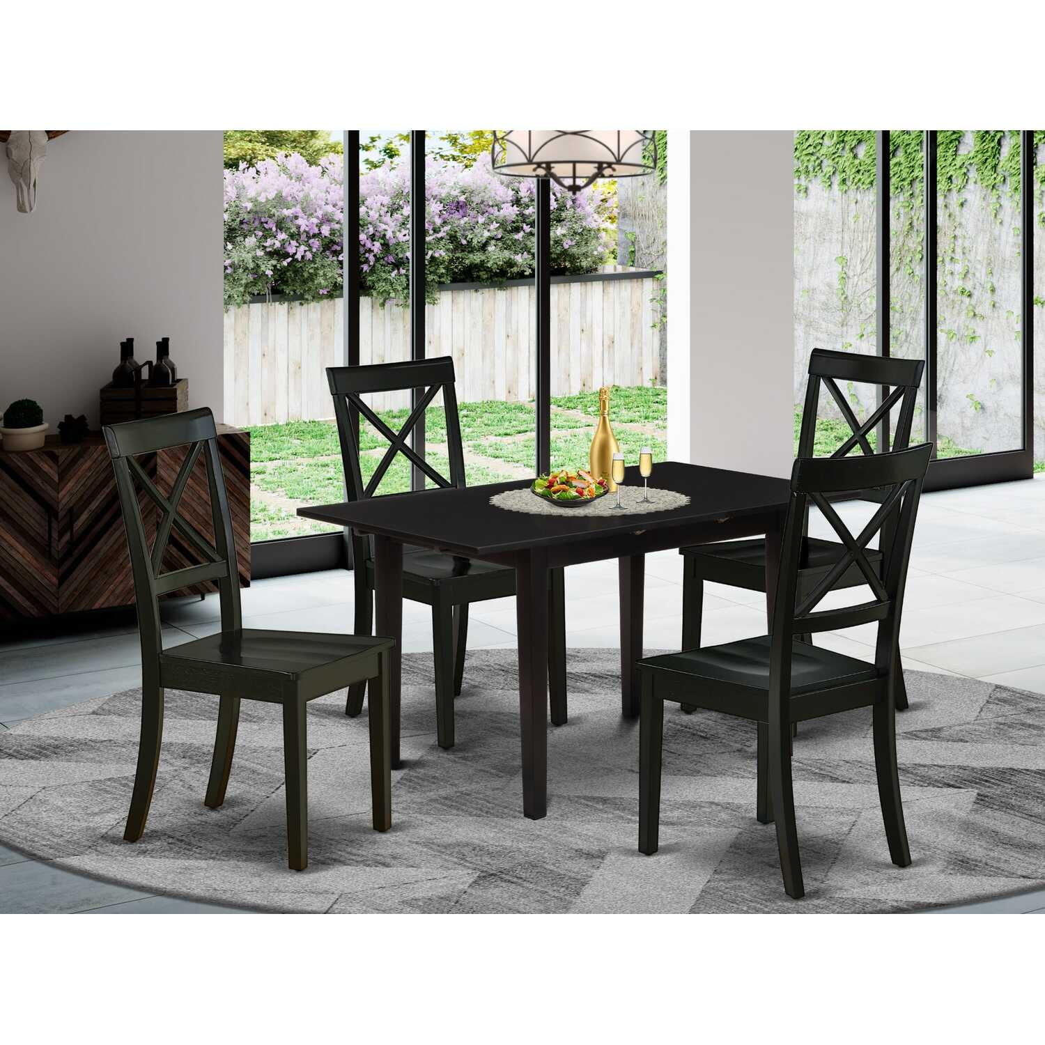 East West Furniture Dining Table- Dining Chairs, NOBO5-BLK-W - Walmart.com