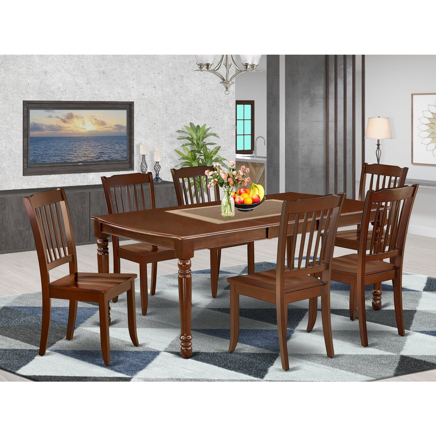 East West Furniture Dover 7-piece Dining Set with Slatted Chairs in ...