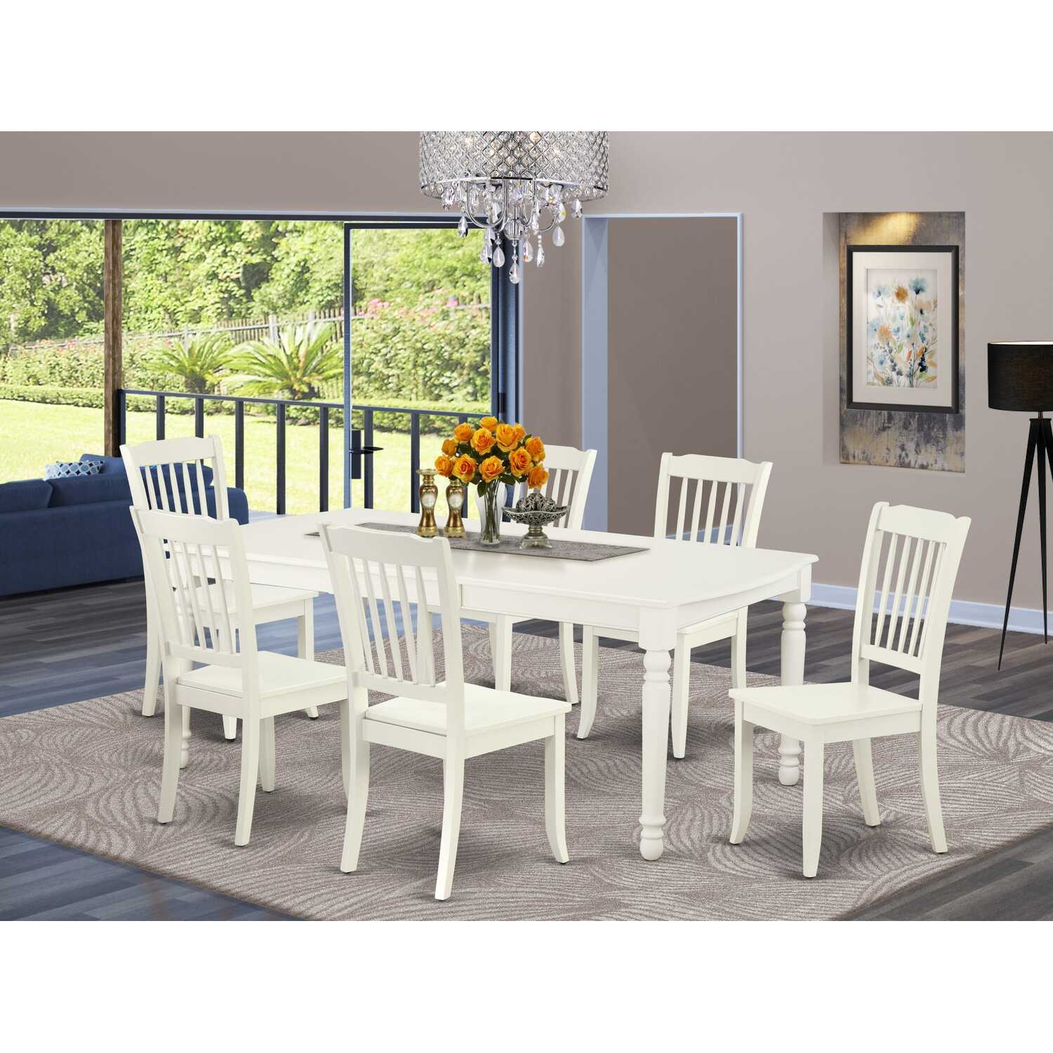 East West Furniture Dover 7-piece Dining Set with Wood Seat in Linen ...