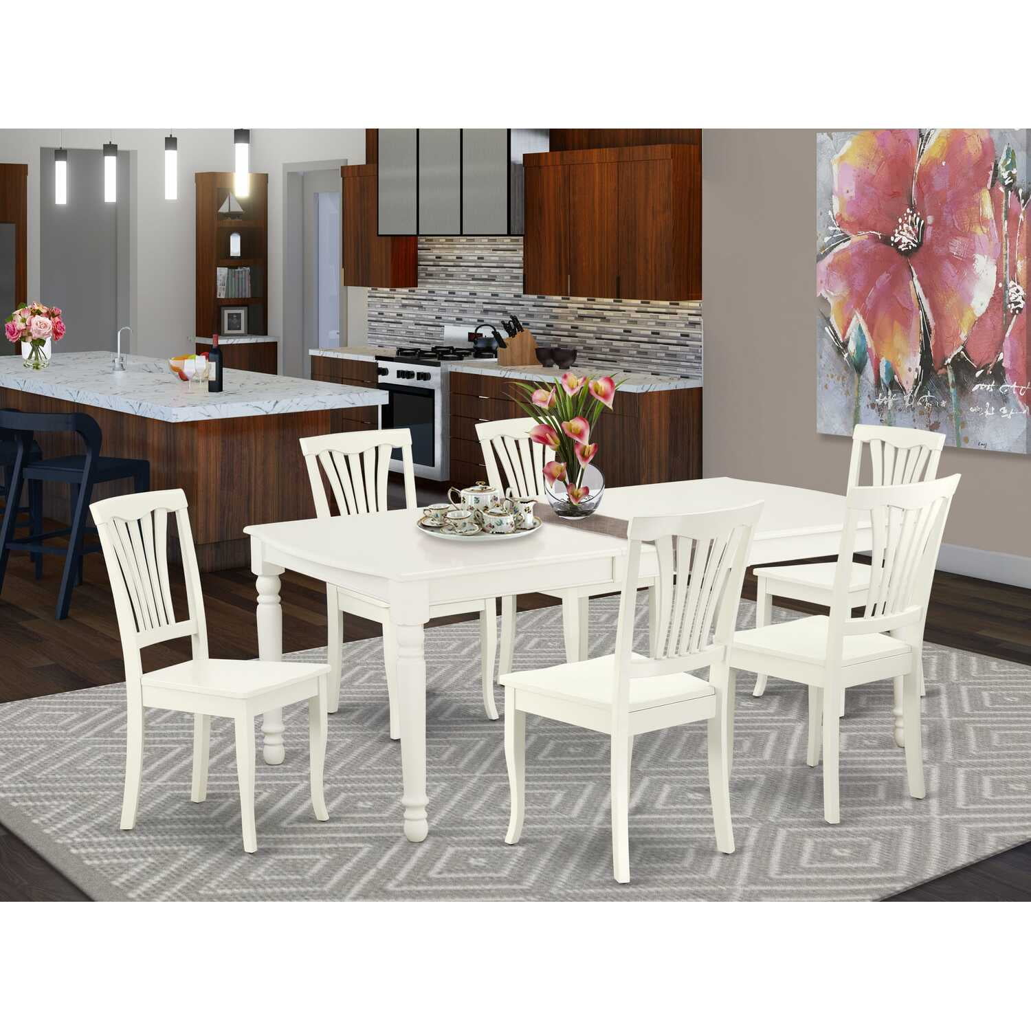 East West Furniture Dover 7-piece Wood Dining Set with Slatted Chairs ...