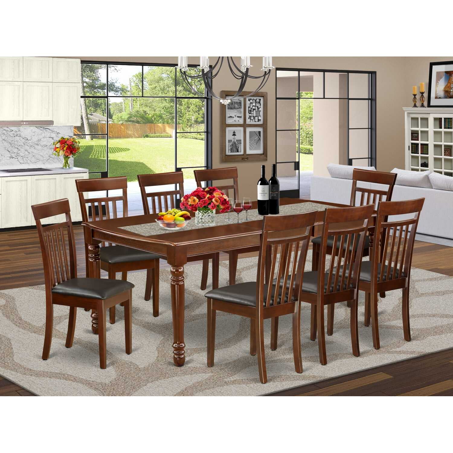 East West Furniture Dover 9-Piece Mahogany Dining Set with Room Table ...
