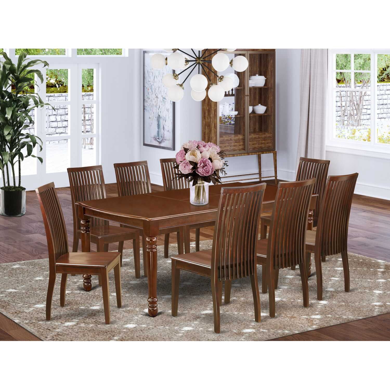 East West Furniture Dover 9-piece Wood Table and Dining Chairs in ...