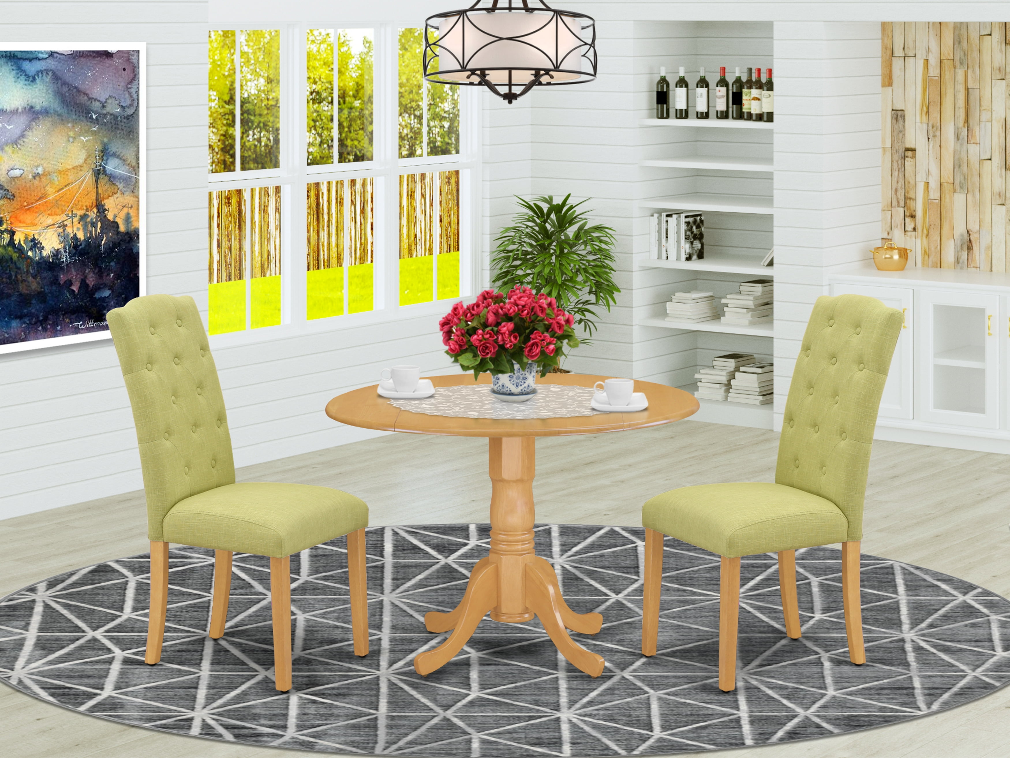 East West Furniture Dublin 3-piece Wood Dining Set in Oak/Lime Green ...