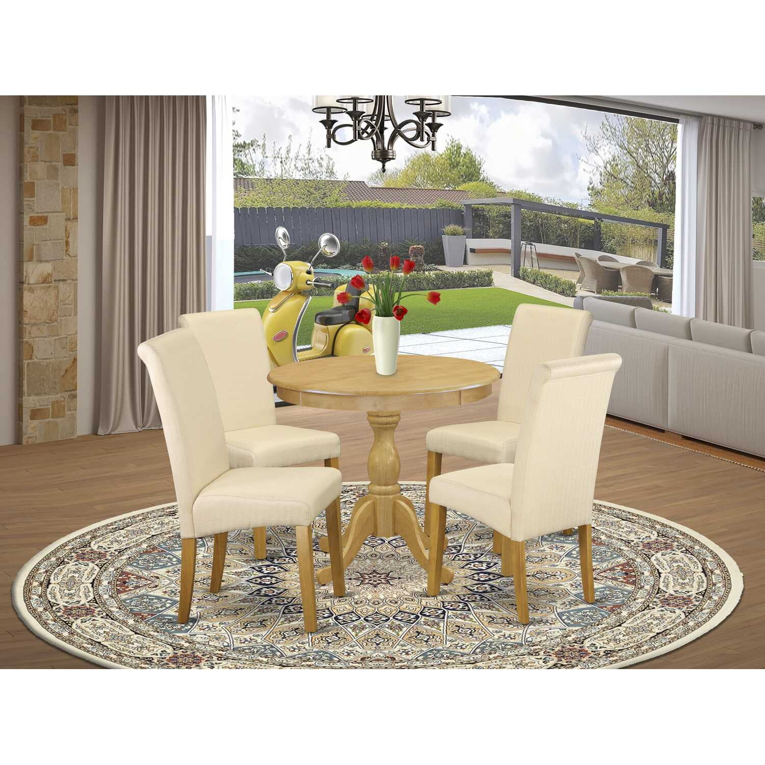 East West Furniture Dublin 5-piece Wood Dining Set in Oak/Light Beige ...