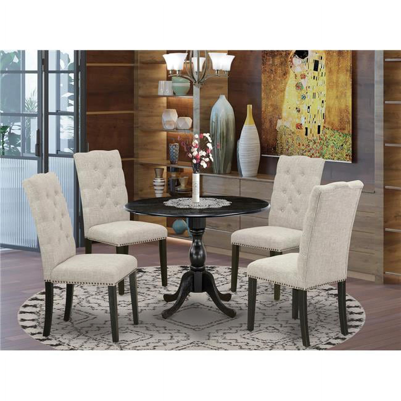 East West Furniture Dublin 5-piece Wood Dining Set in Wire Brush Black ...