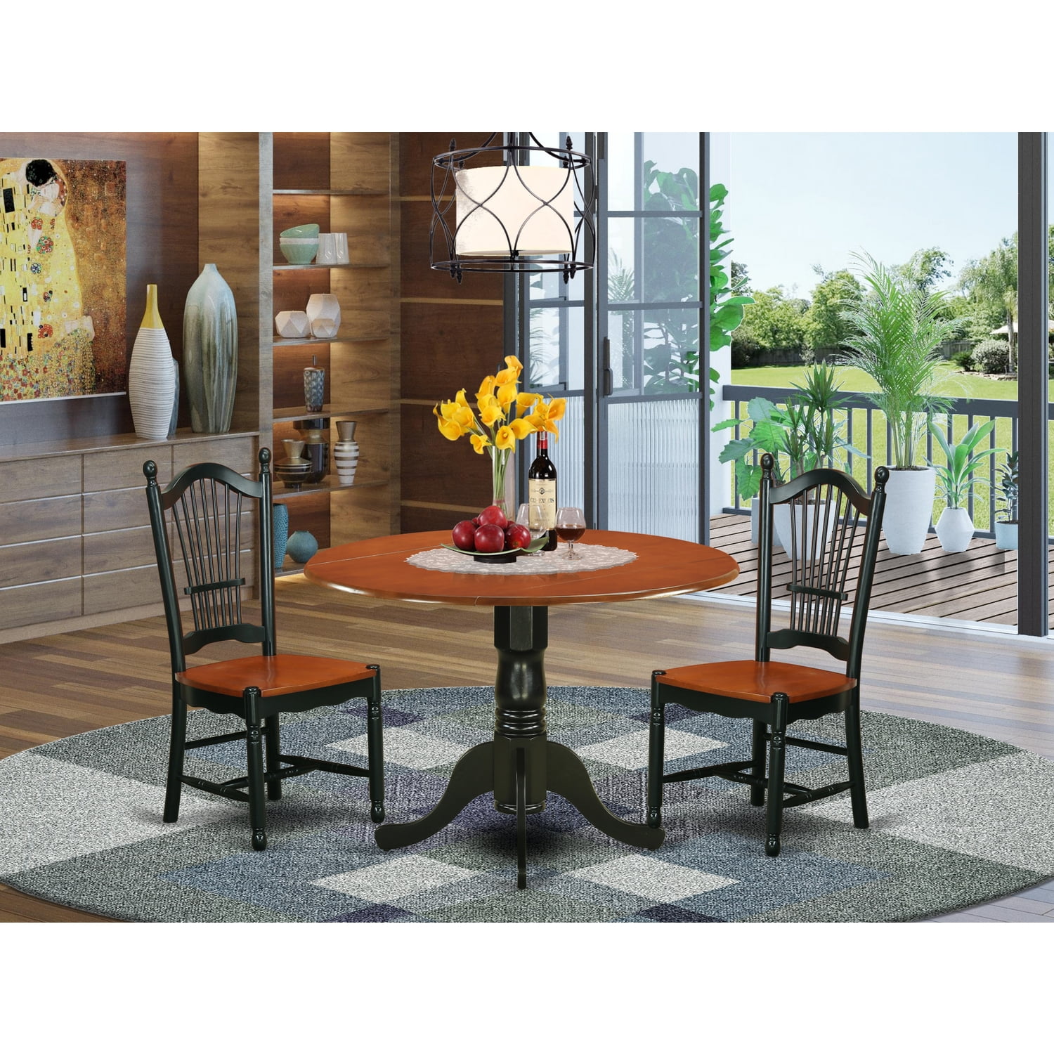 East West Furniture Dining Room Set Black & Cherry, DLDO3-BCH-W ...
