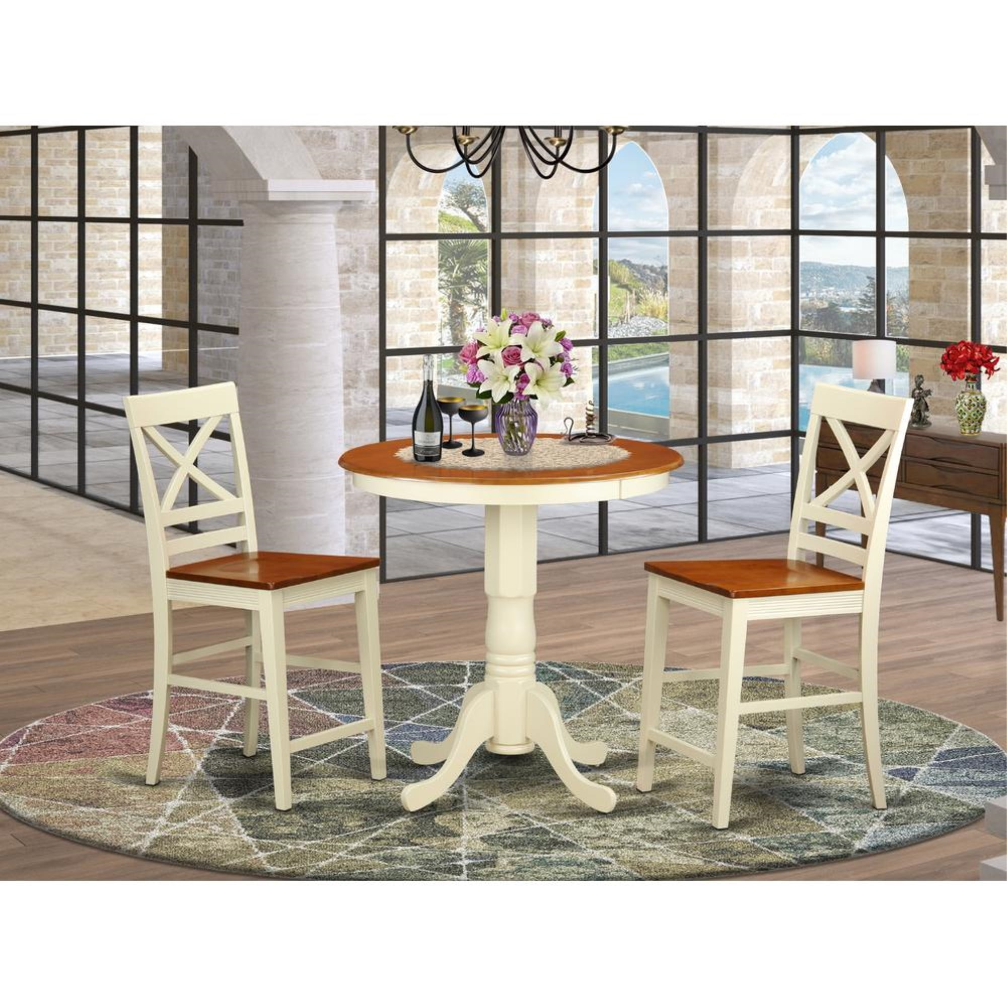 East West Furniture Eden 3-piece Dining Set with Stool in Buttermilk ...