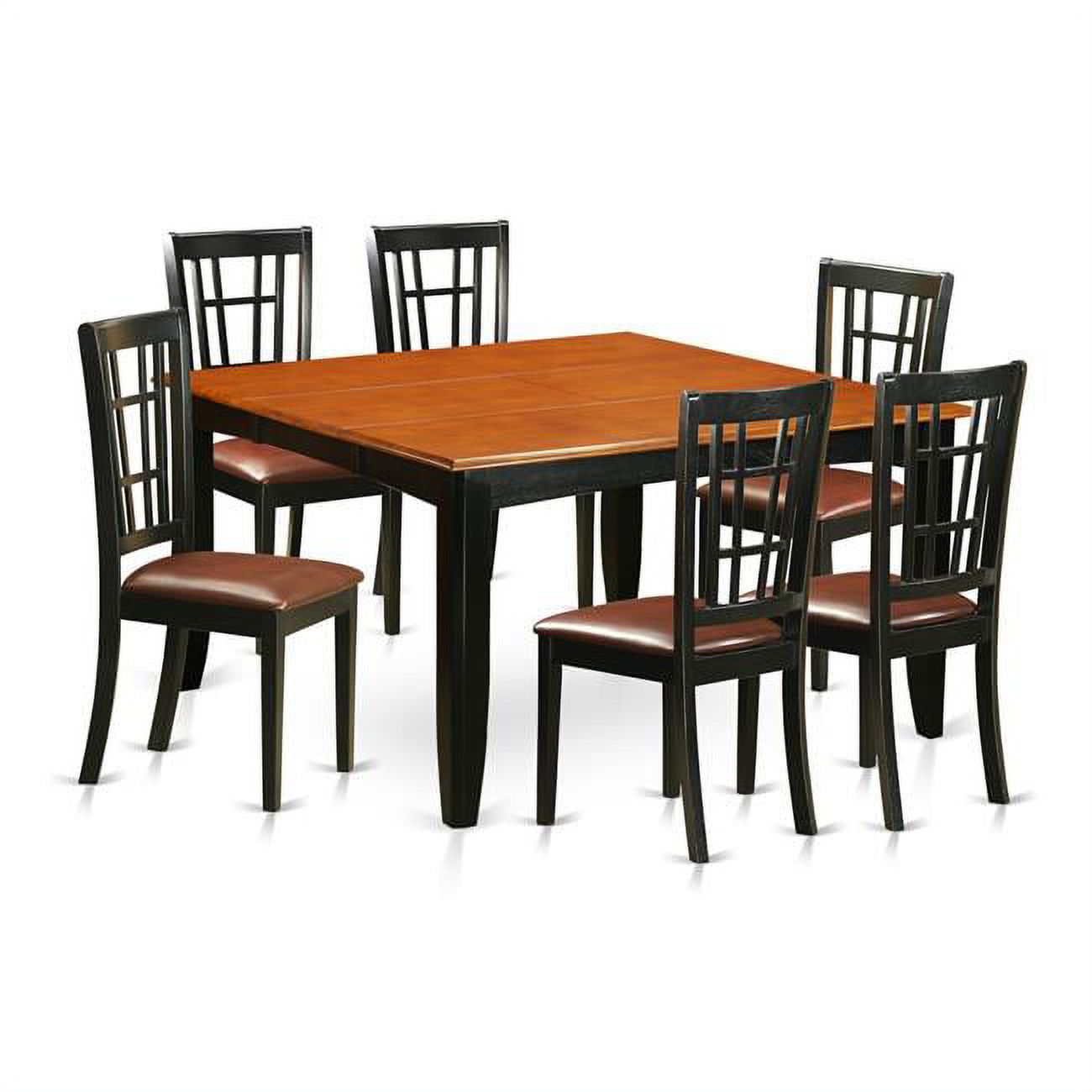East West Furniture Faux Leather Dining Room Set - Black & Cherry - 7 ...