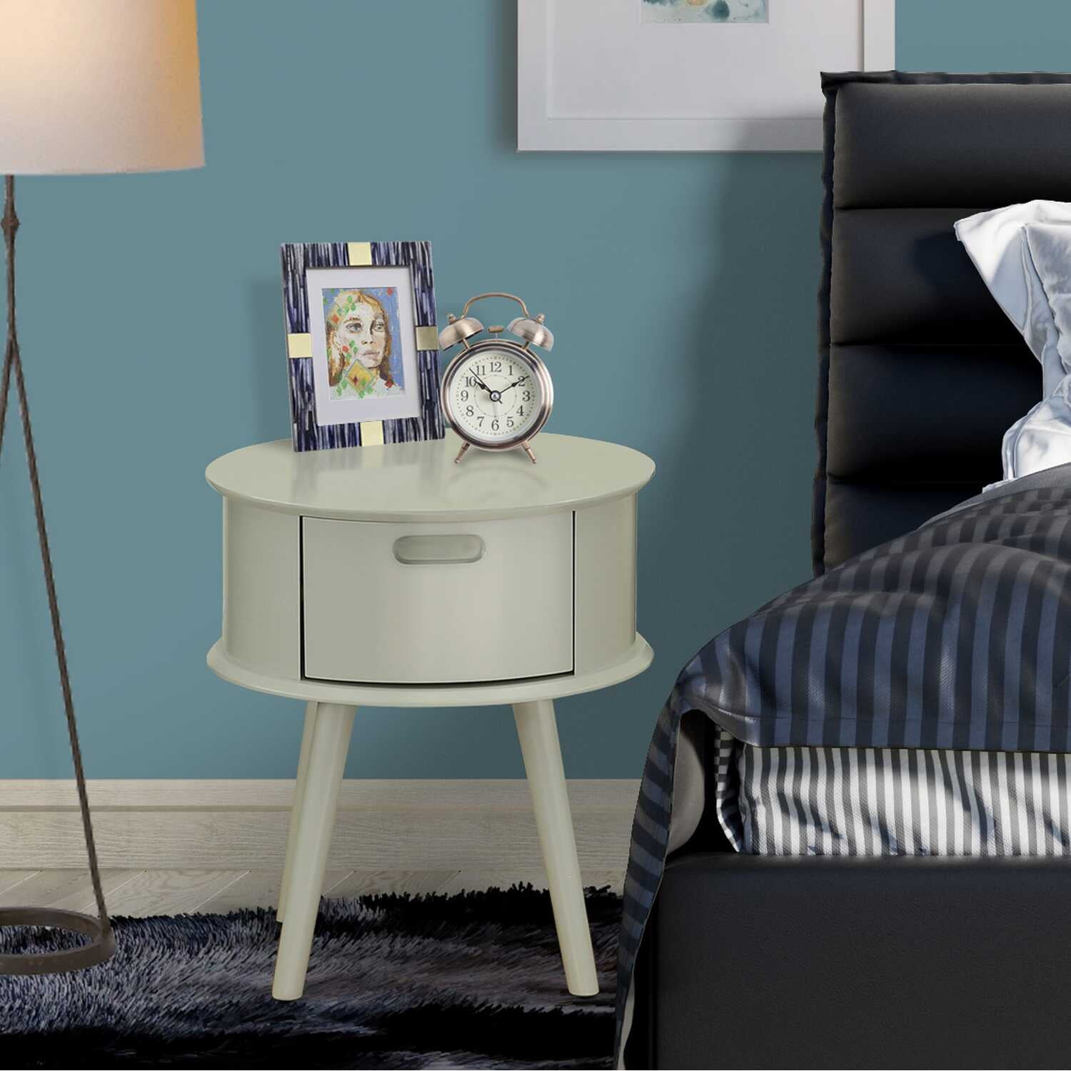 East West Furniture Gordon 19" Round Wood Nightstand with Drawer in ...