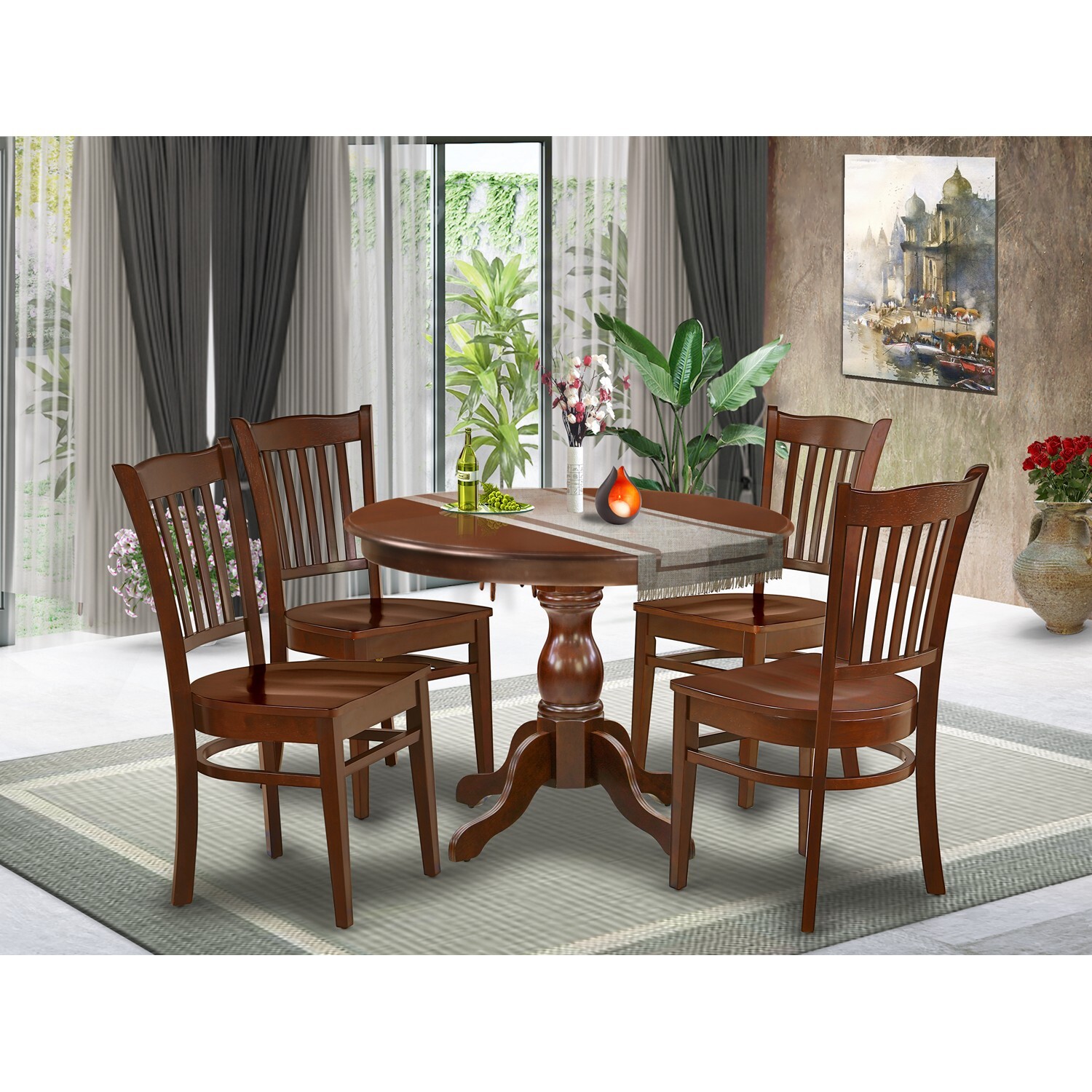 East West Furniture HBGR5-MAH-W 5 Piece Kitchen Table Set - Mahogany ...