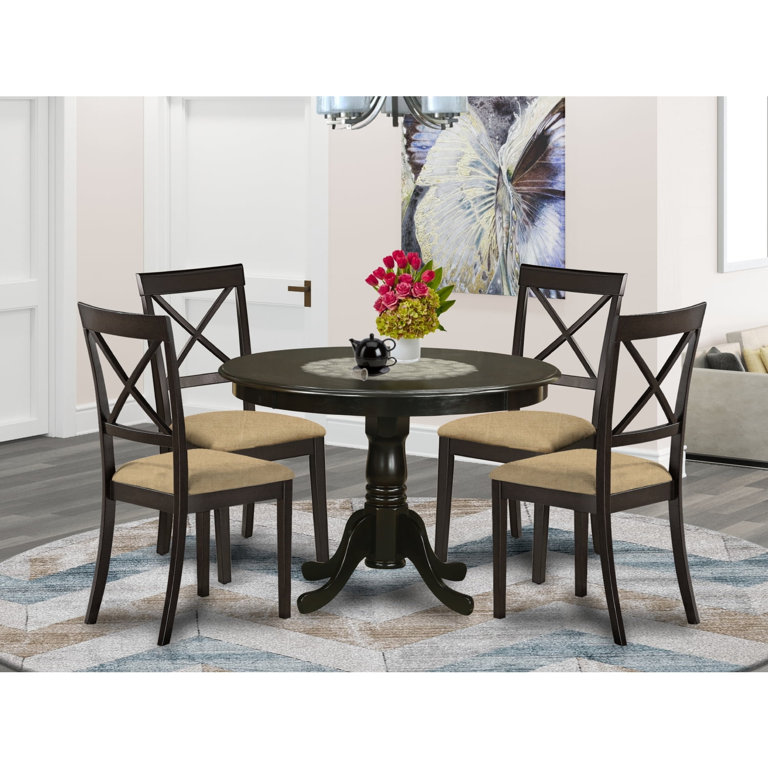 East West Furniture Small Round Dining Room Dinette Set, Cappuccino ...