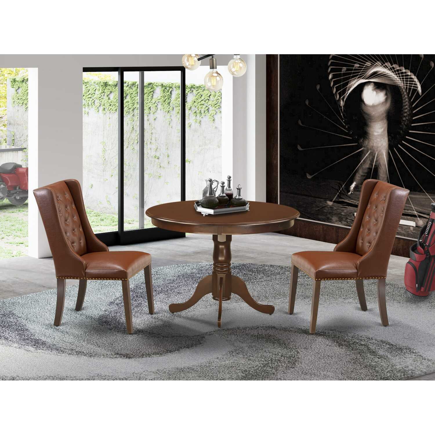 East West Furniture HLFO3-MAH-46 3-Pc Kitchen Table Set Includes 1 ...