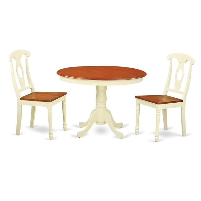 East West Furniture HLKE3-BMK-W Dining Set - One Round Kitchen Table ...