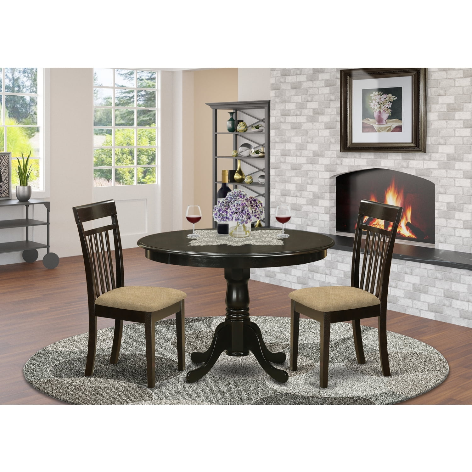 East West Furniture Hartland 3-piece Wood Dining Table and Chairs in ...