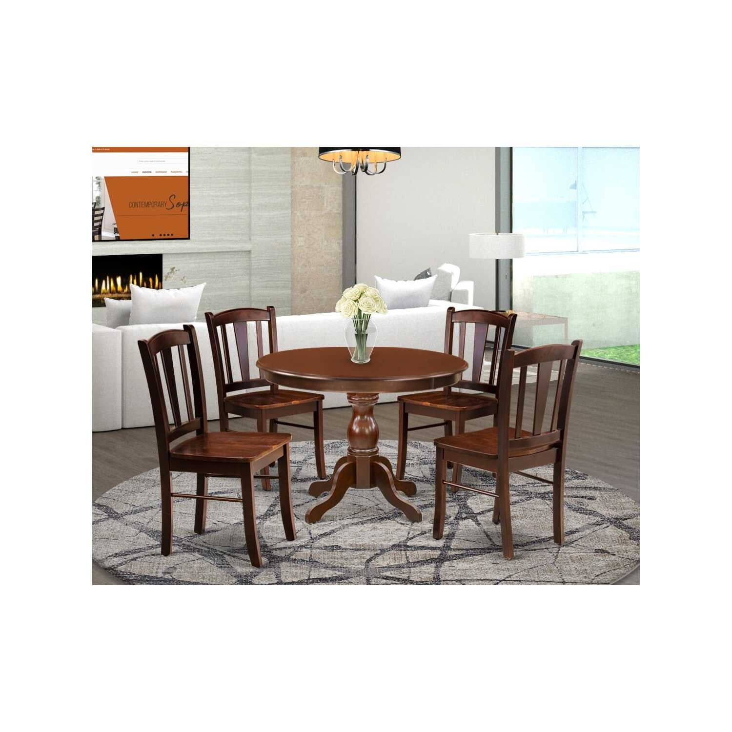 East West Furniture Hartland 5 Piece Solid Wooden Dining Set In
