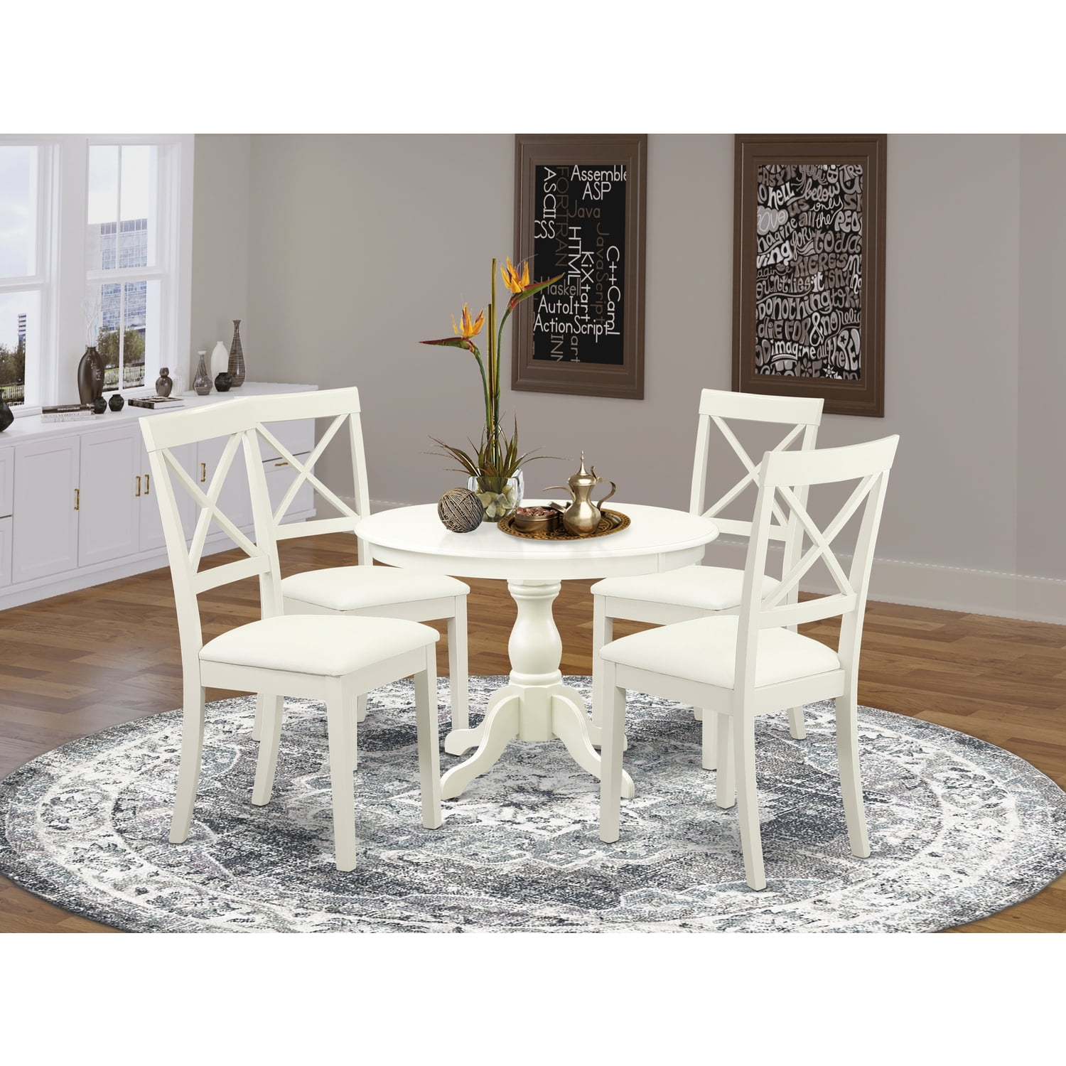 East West Furniture Hartland 5-piece Wood Kitchen Set in Linen White ...