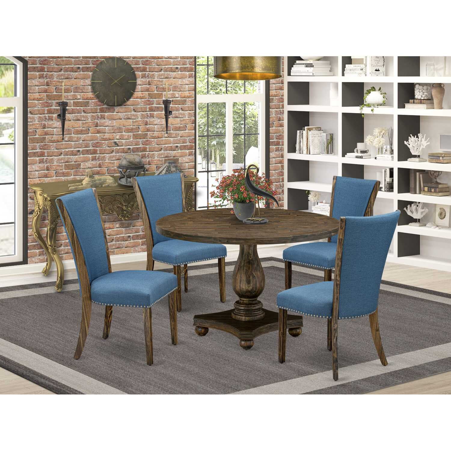 East West Furniture 5-Pc Dinette Set - Dining Table and 4 Blue Color Parson Modern Chairs with ...