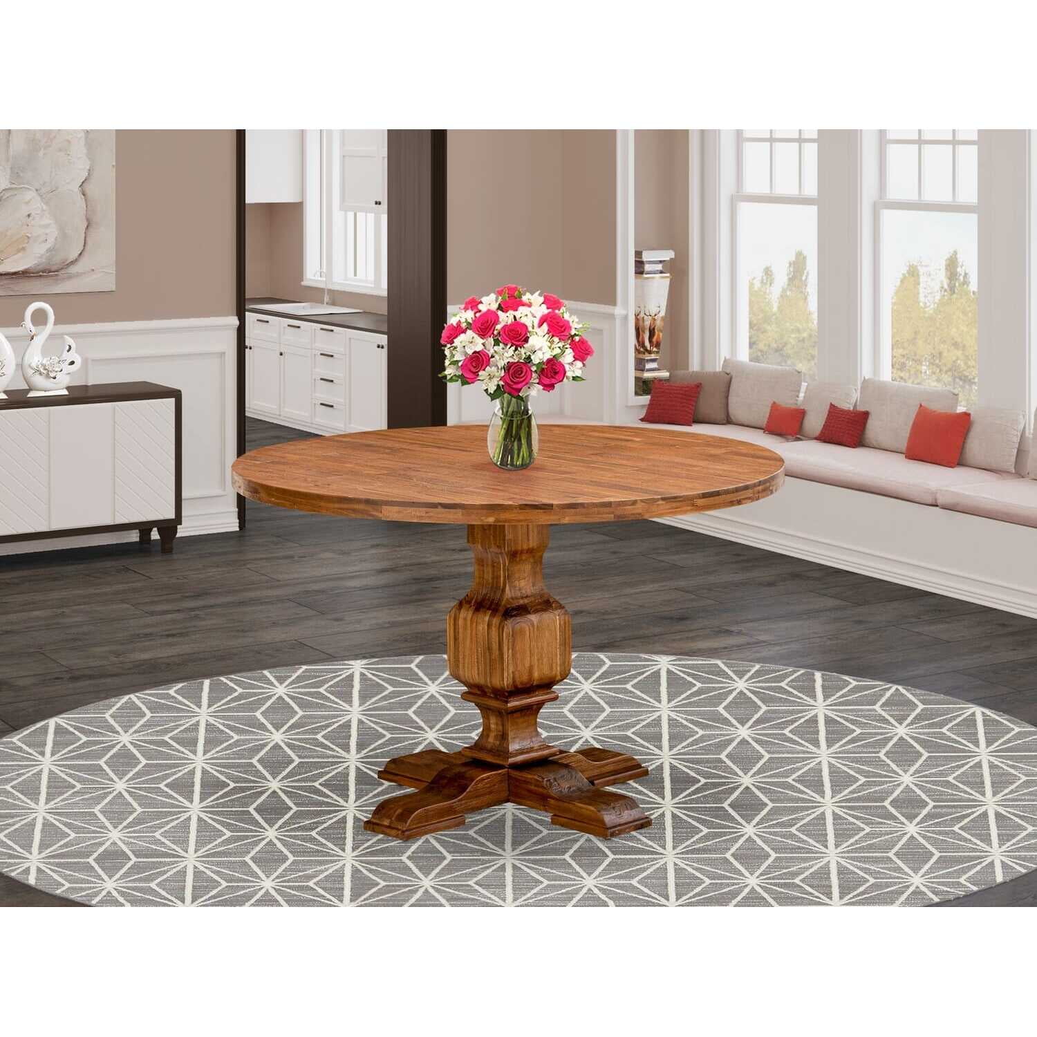 East West Furniture IRVING Round Dining Table with Pedestal, Rustic ...