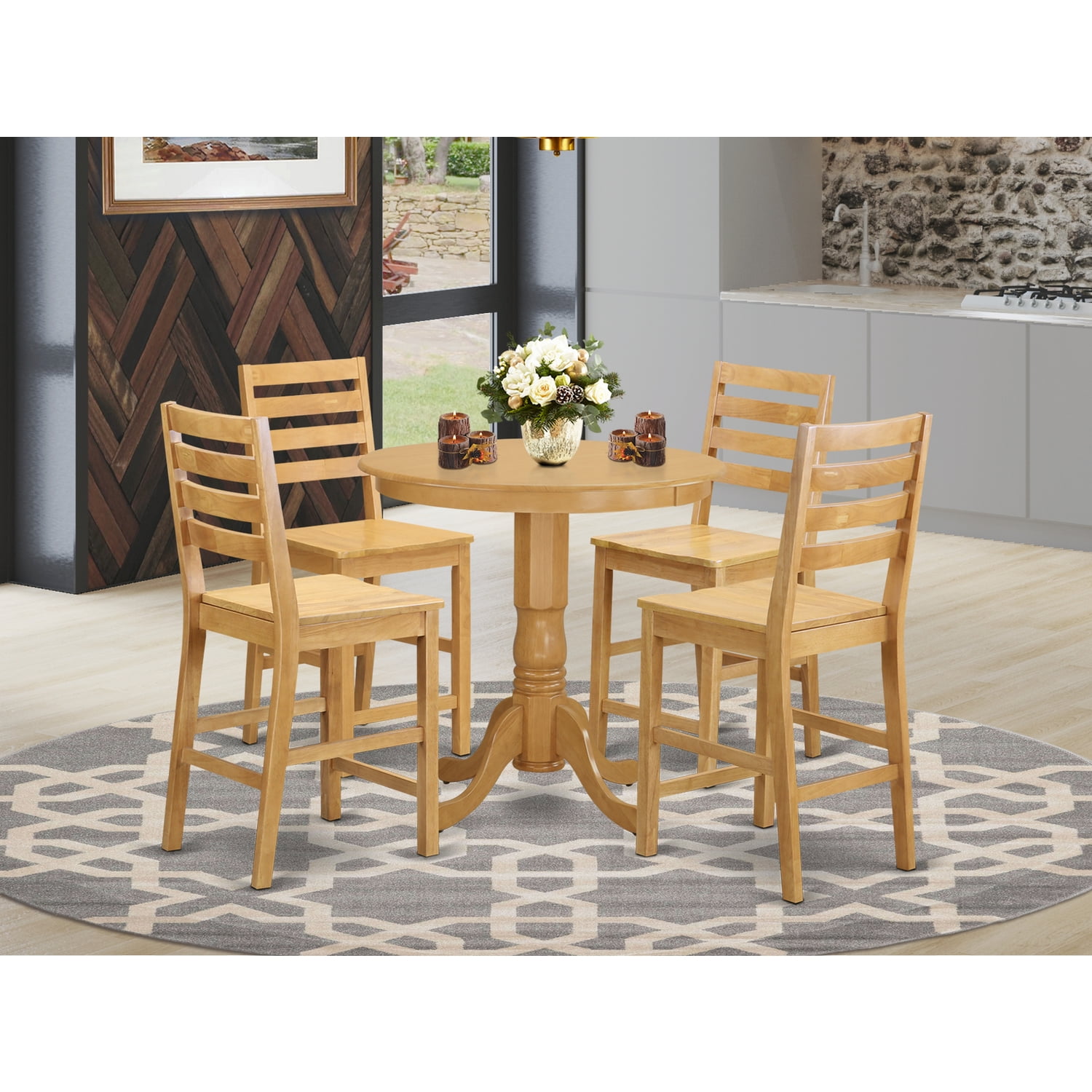 East West Furniture JACF5-OAK-W Dining Counter Height Pub Table & 4 ...