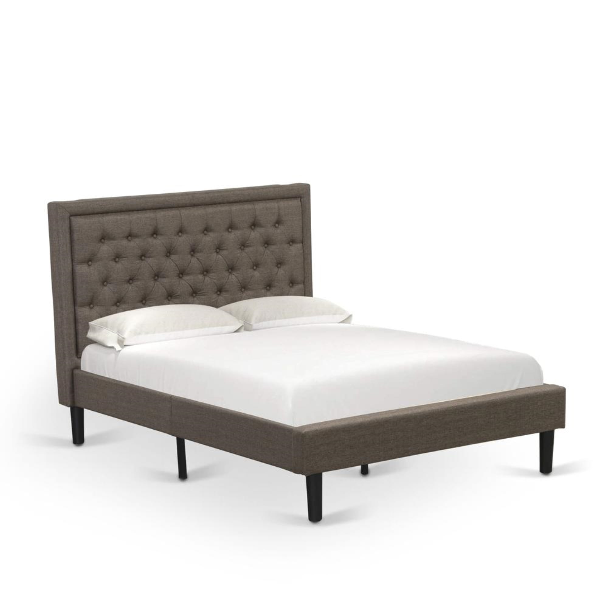 East West Furniture Kendall Wood and Linen Fabric Full Size Bed in ...
