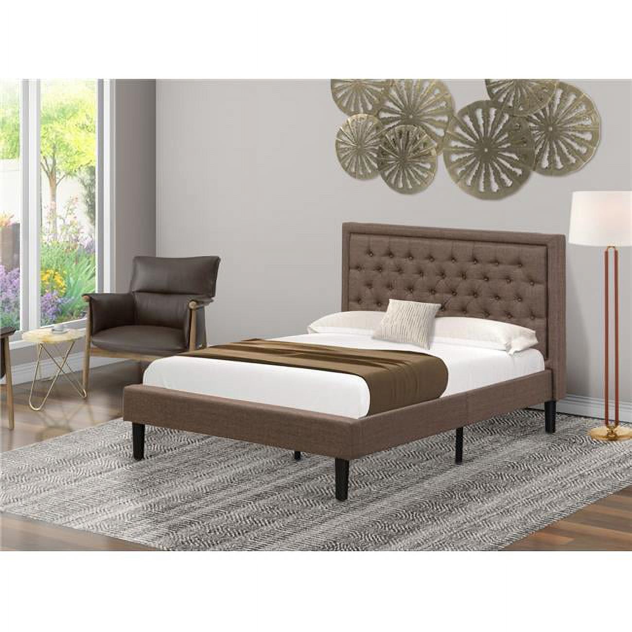 East West Furniture Kendall Wood and Linen Fabric Full Size Bed in ...