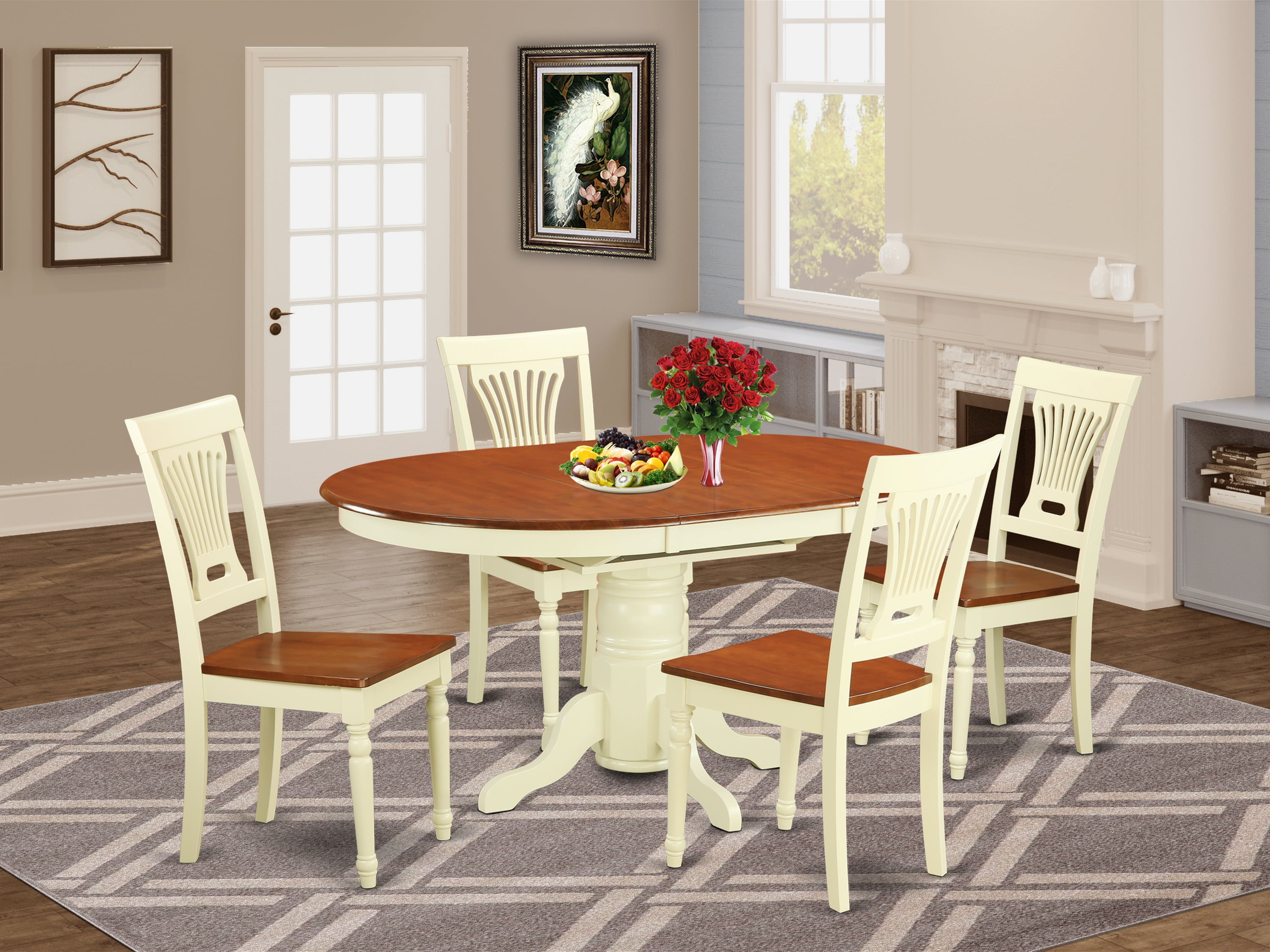 East West Furniture Kenley 5-piece Wood Dining Set in Buttermilk/Cherry ...
