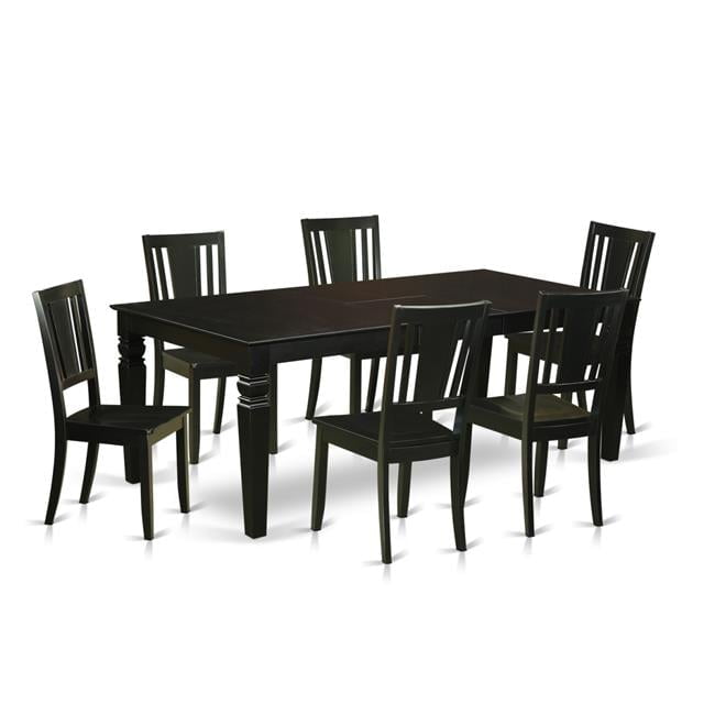 East West Furniture LGDU7-BLK-W Dinette Set with One Logan Dining Room Table & Six Solid Wood ...