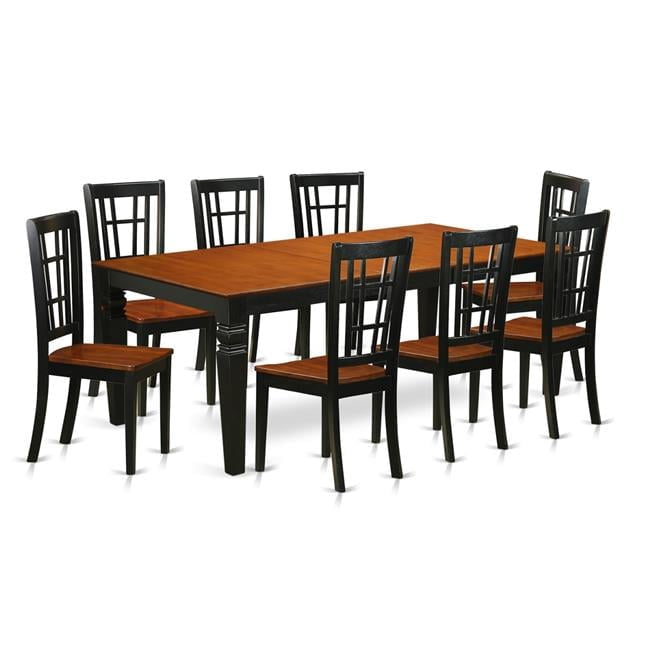 East West Furniture LGNI9-BCH-W Dinette Set with One Logan Dining Table & 8 Chairs, Black ...