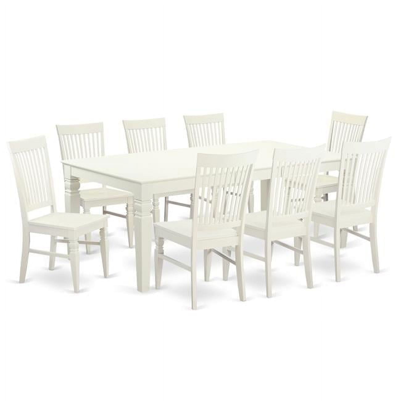 East West Furniture LGWE9-LWH-W Table Set with One Logan Dining Table & 8 Chairs, Linen White ...