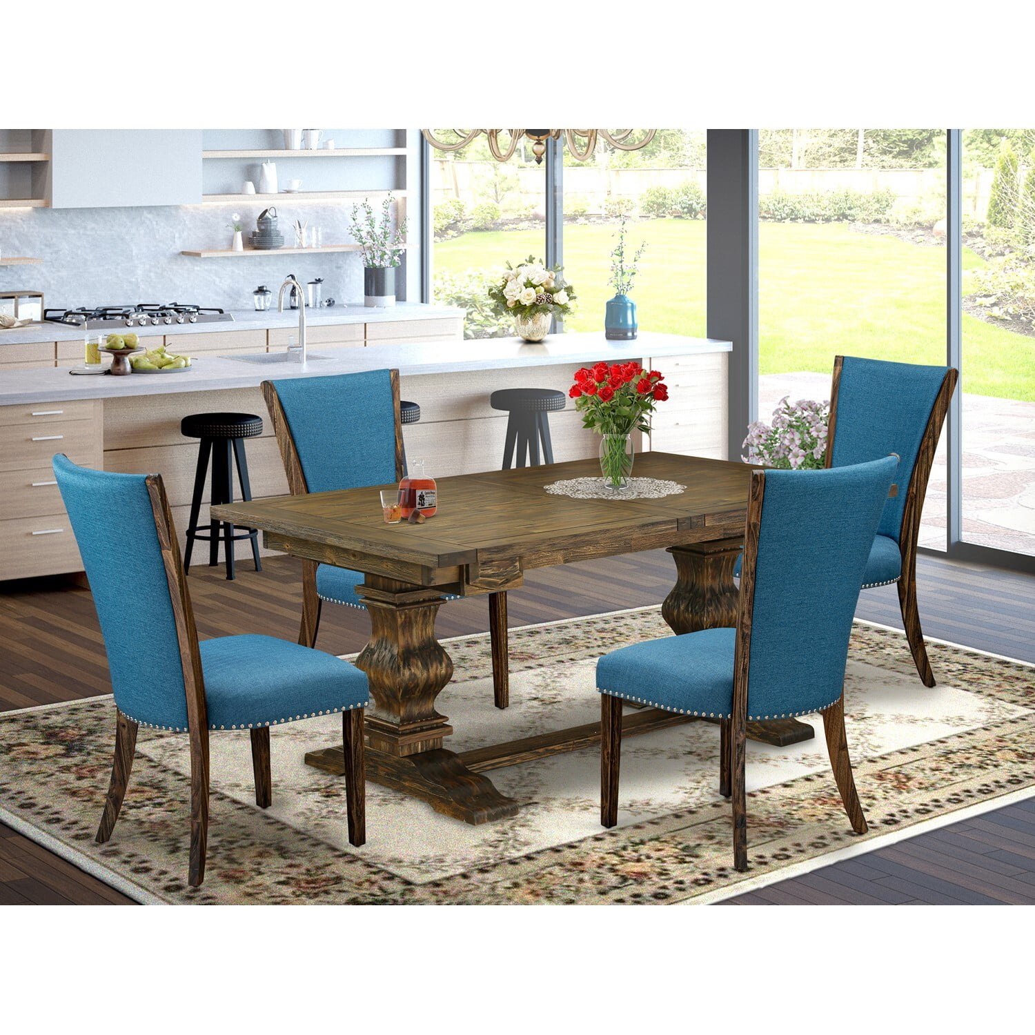 East West Furniture Lassale 5-piece Wood Dining Set in Jacobean Brown ...