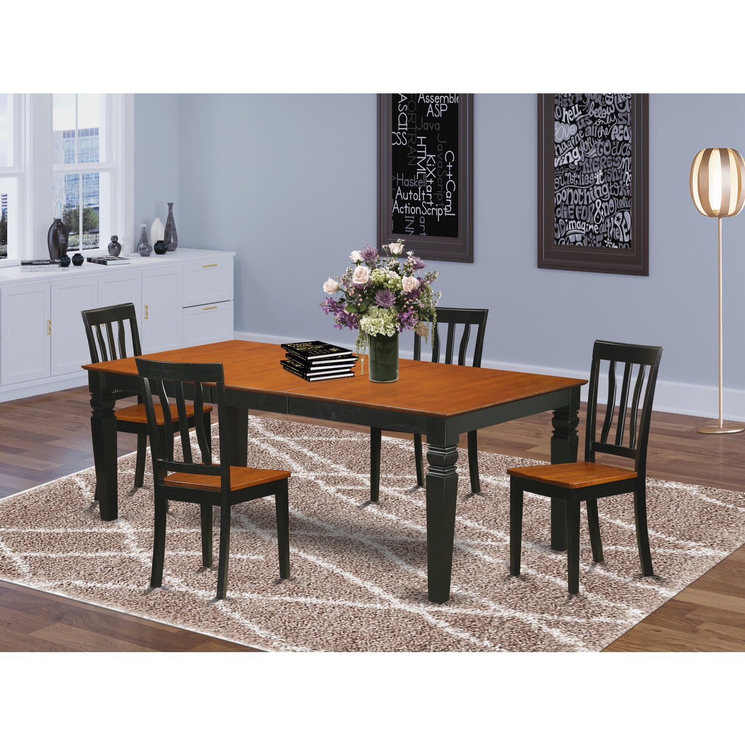 East West Furniture Logan 5-piece Wood Dinette Table Set in Black ...