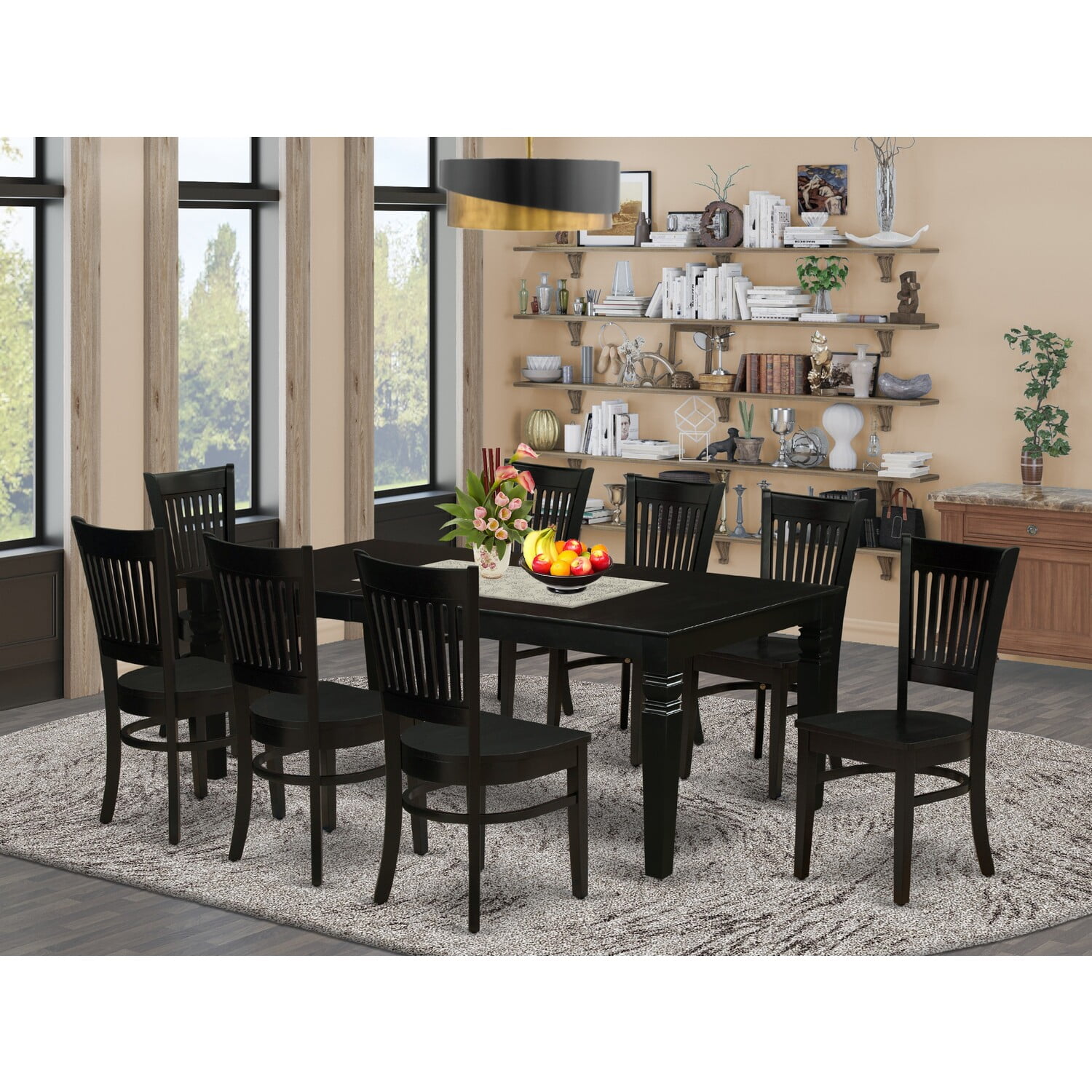 East West Furniture Logan 9-piece Traditional Wood Kitchen Set in Black ...