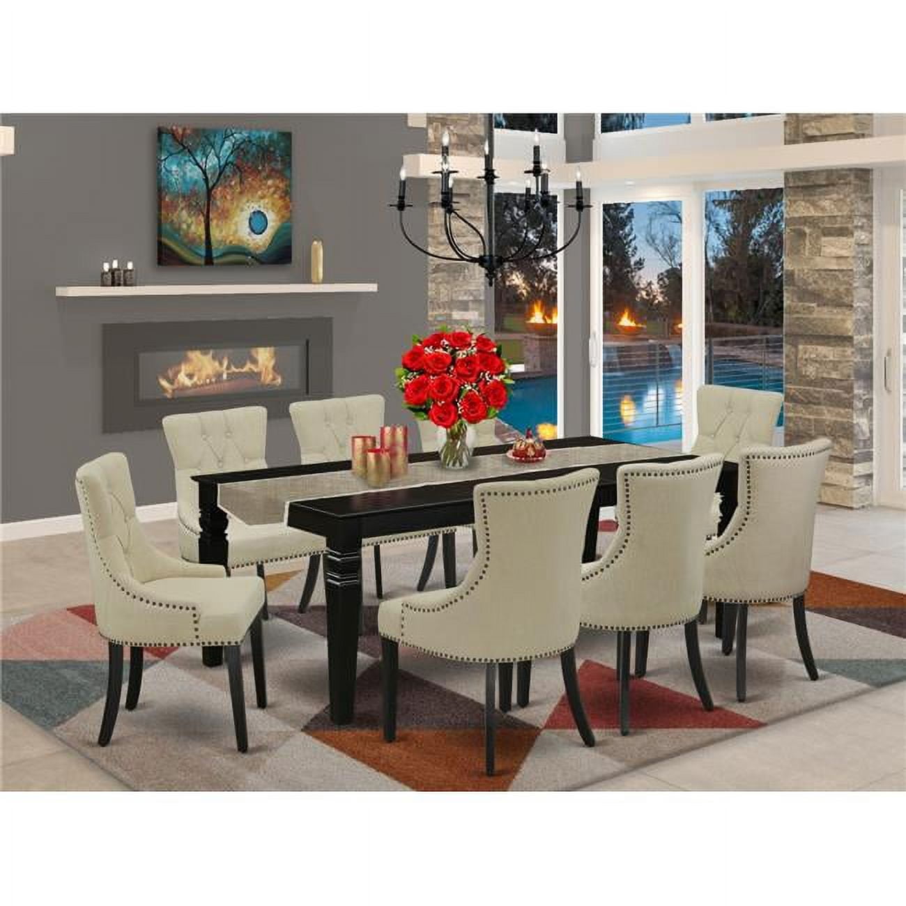 East West Furniture Logan 9-Piece Extendable Wood Dining Set with ...