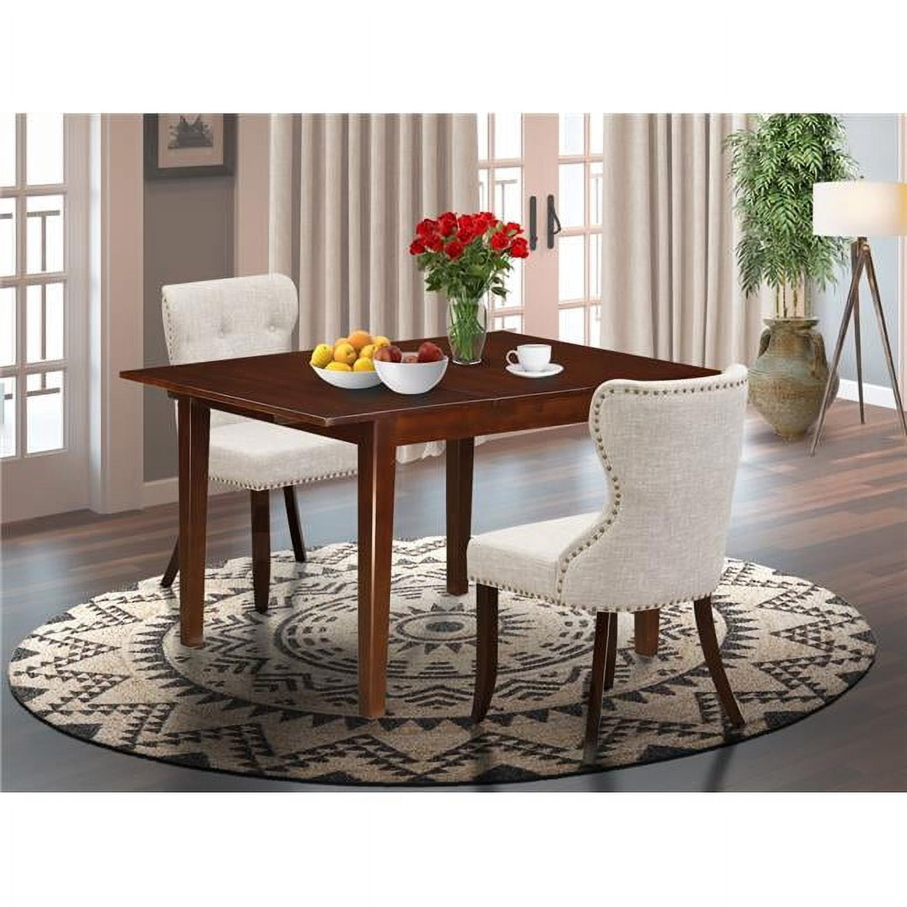 East West Furniture Milan 3-piece Wood Dining Table Set in Mahogany ...