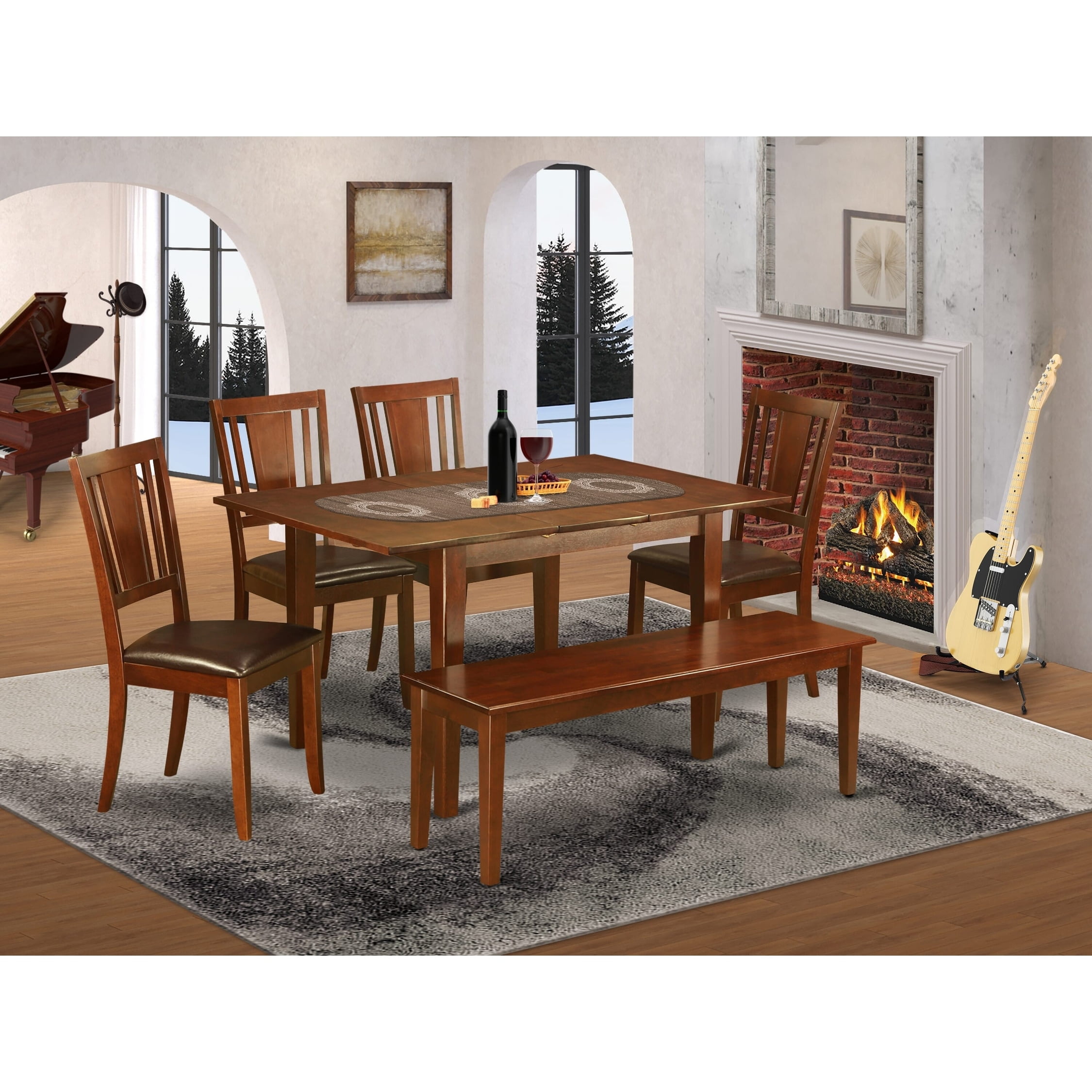 East West Furniture Dining Table Set- A Rectangular Table, A Wooden ...